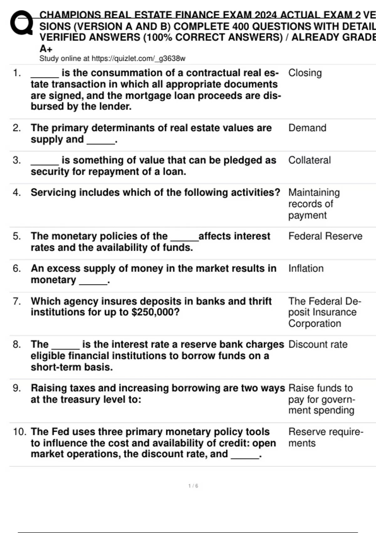 CHAMPIONS REAL ESTATE FINANCE EXAM 2024 ACTUAL EXAM 2 VER SIONS ...