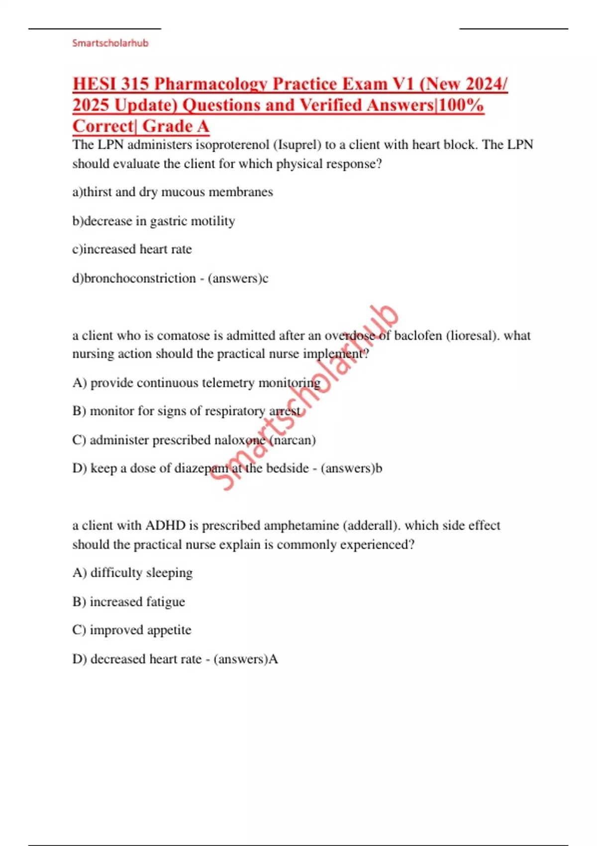 HESI 315 Pharmacology Practice Exam V1 (New 2024/ 2025 Update ...