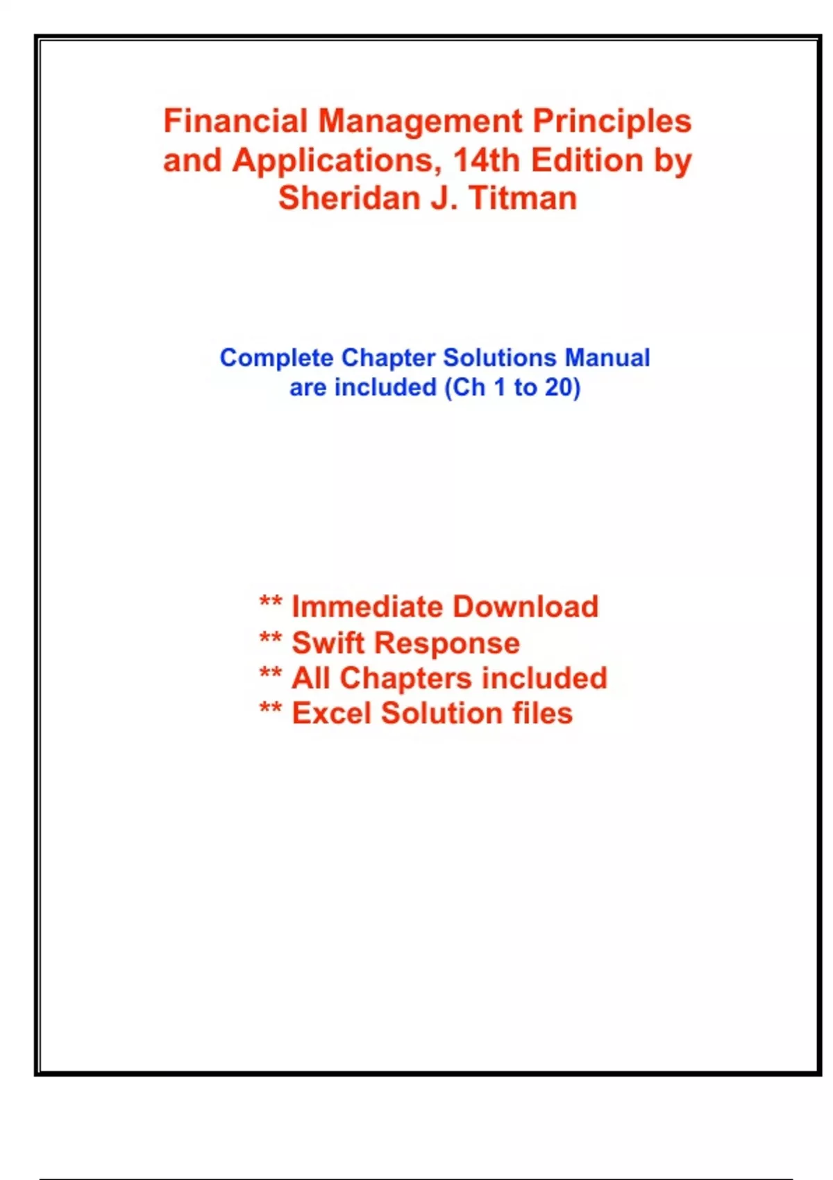 Solutions for Financial Management Principles and Applications, 14th ...