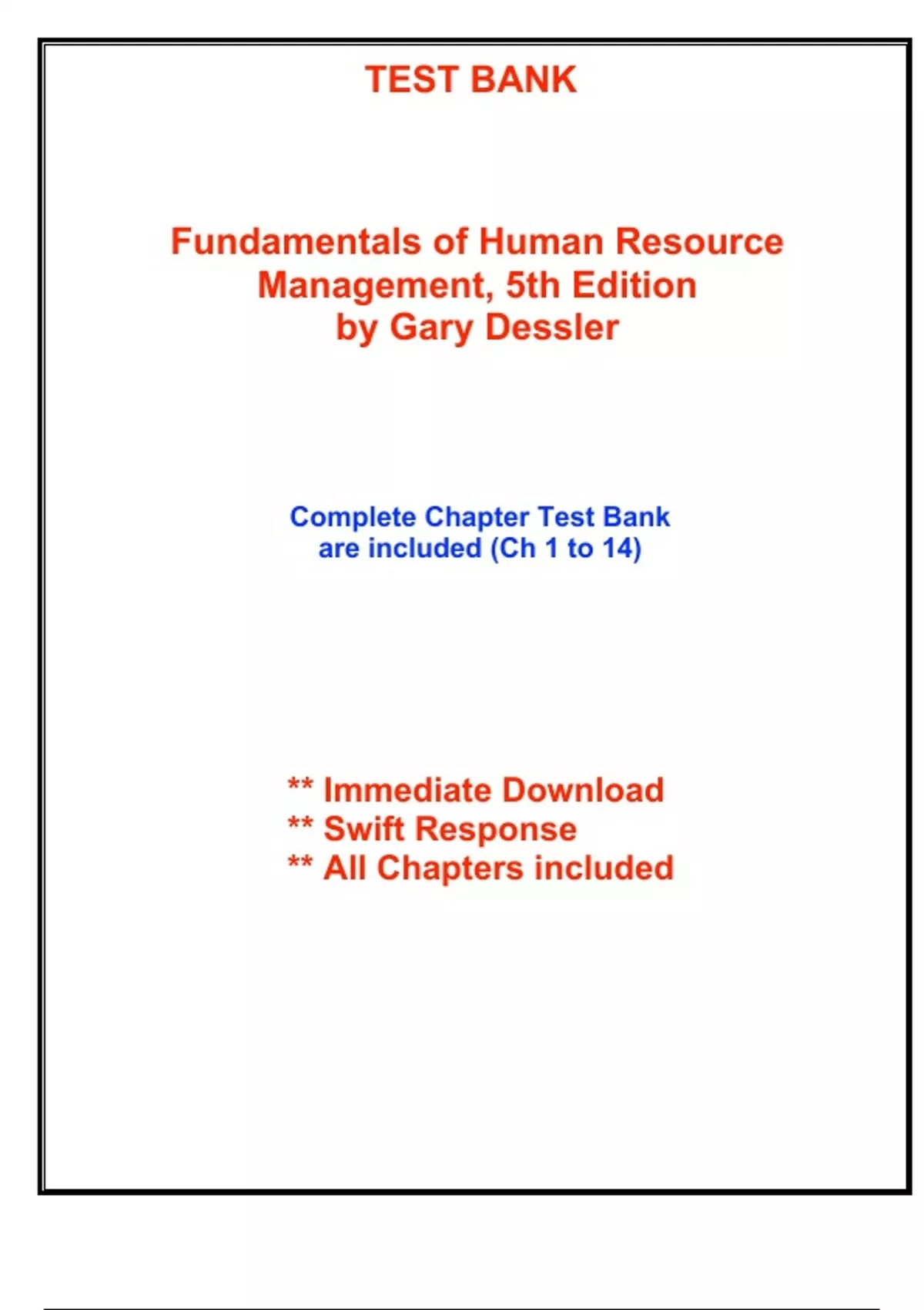 Test Bank for Fundamentals of Human Resource Management, 5th Edition by ...