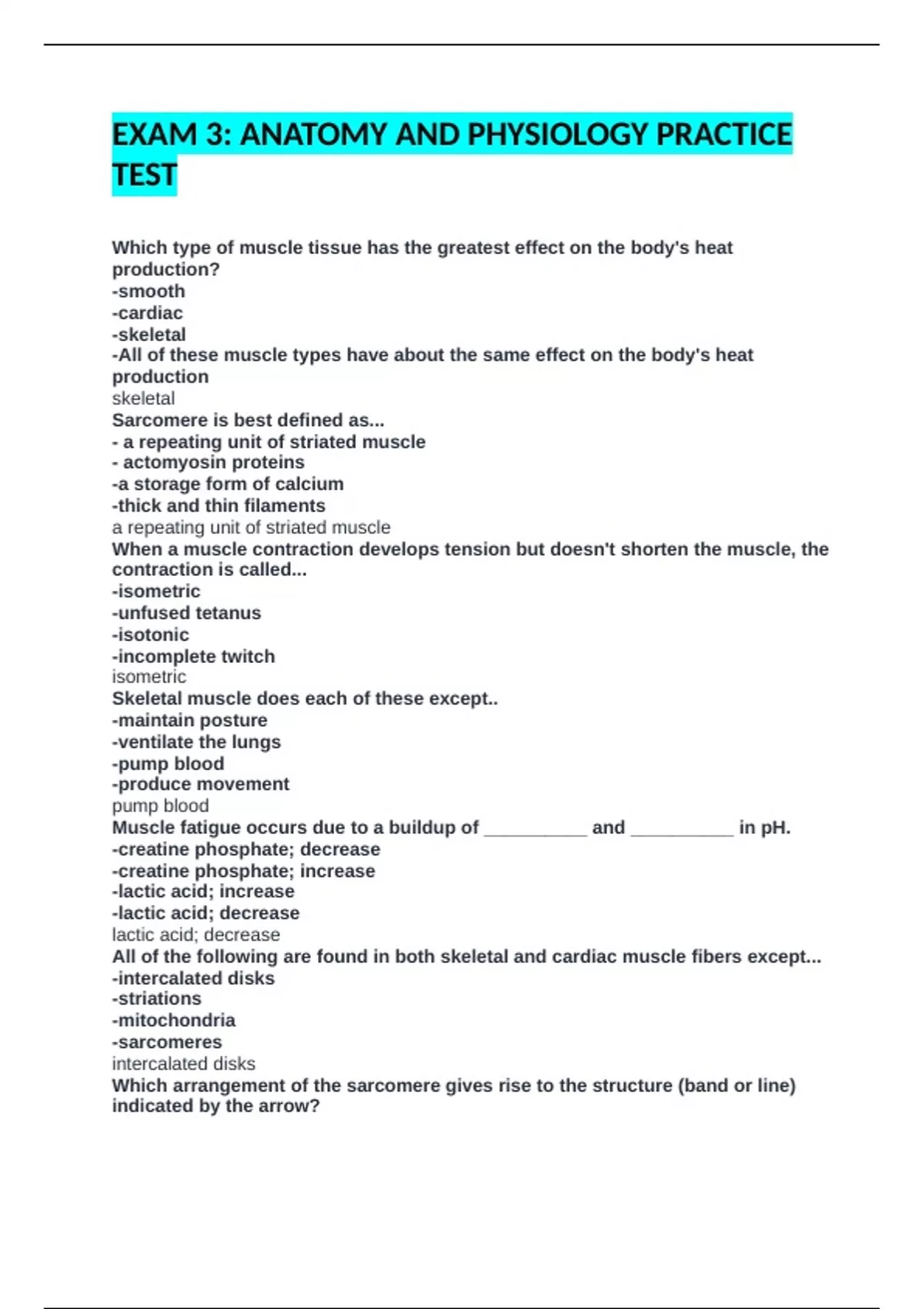 EXAM 3: ANATOMY AND PHYSIOLOGY PRACTICE TEST - PHYSIOLOGY - Stuvia US