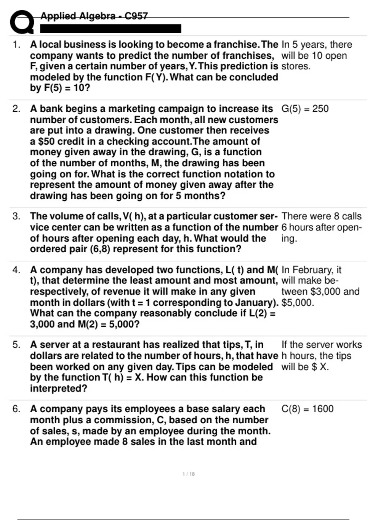 WGU C957 APPLIED ALGEBRA OA EXAM 2024 | ACTUAL REAL EXAM QUESTIONS AND ANSWERS WITH A PRACTICE ...