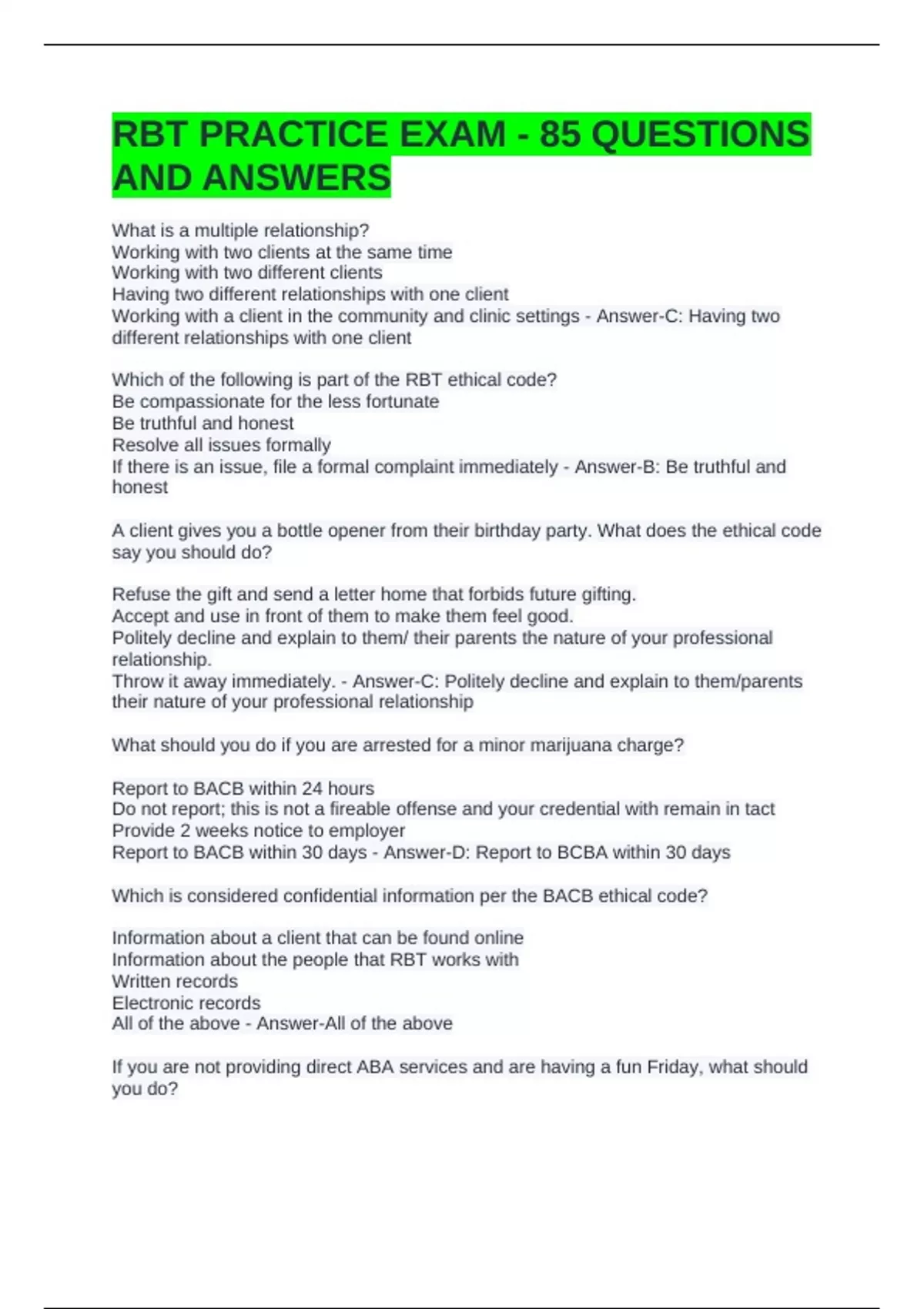 Rbt Practice Exam 85 Questions And Answers Rbt Stuvia Us