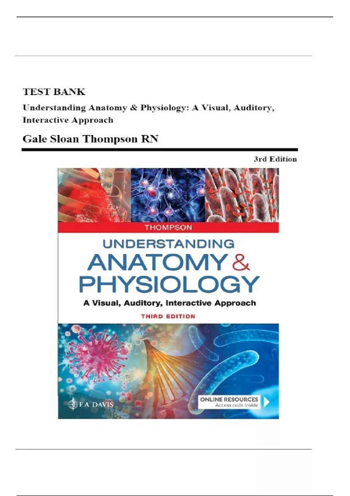 Test Bank - Understanding Anatomy and Physiology, Thompson, 3rd Edition ...
