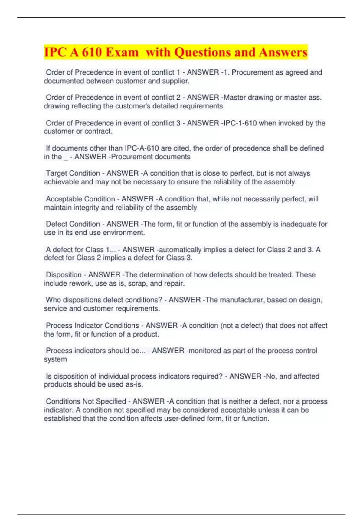 IPC A 610 Exam with Questions and Answers - IPC A 610 - Stuvia US