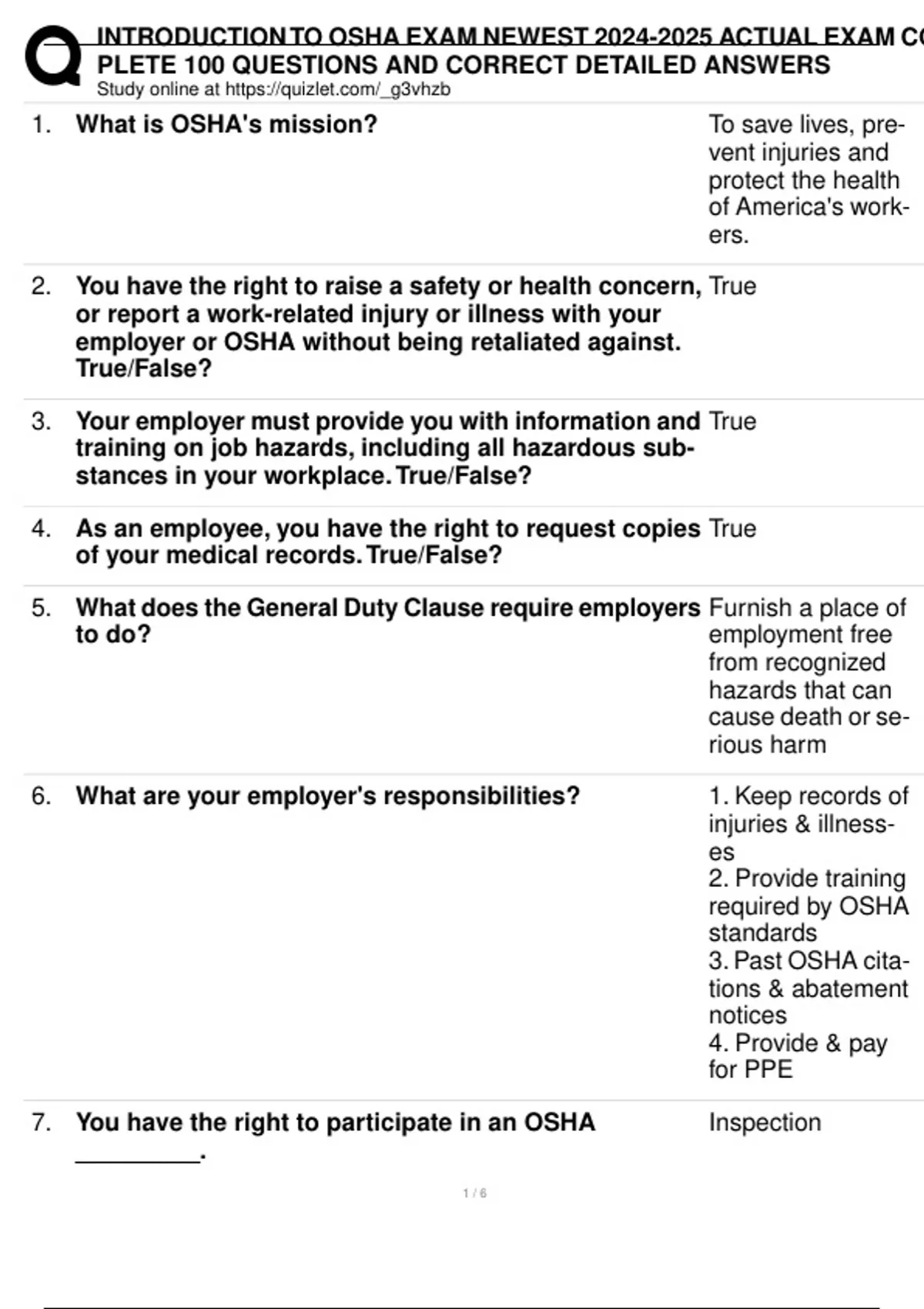 INTRODUCTION TO OSHA EXAM NEWEST ACTUAL EXAM COM PLETE 100 QUESTIONS ...