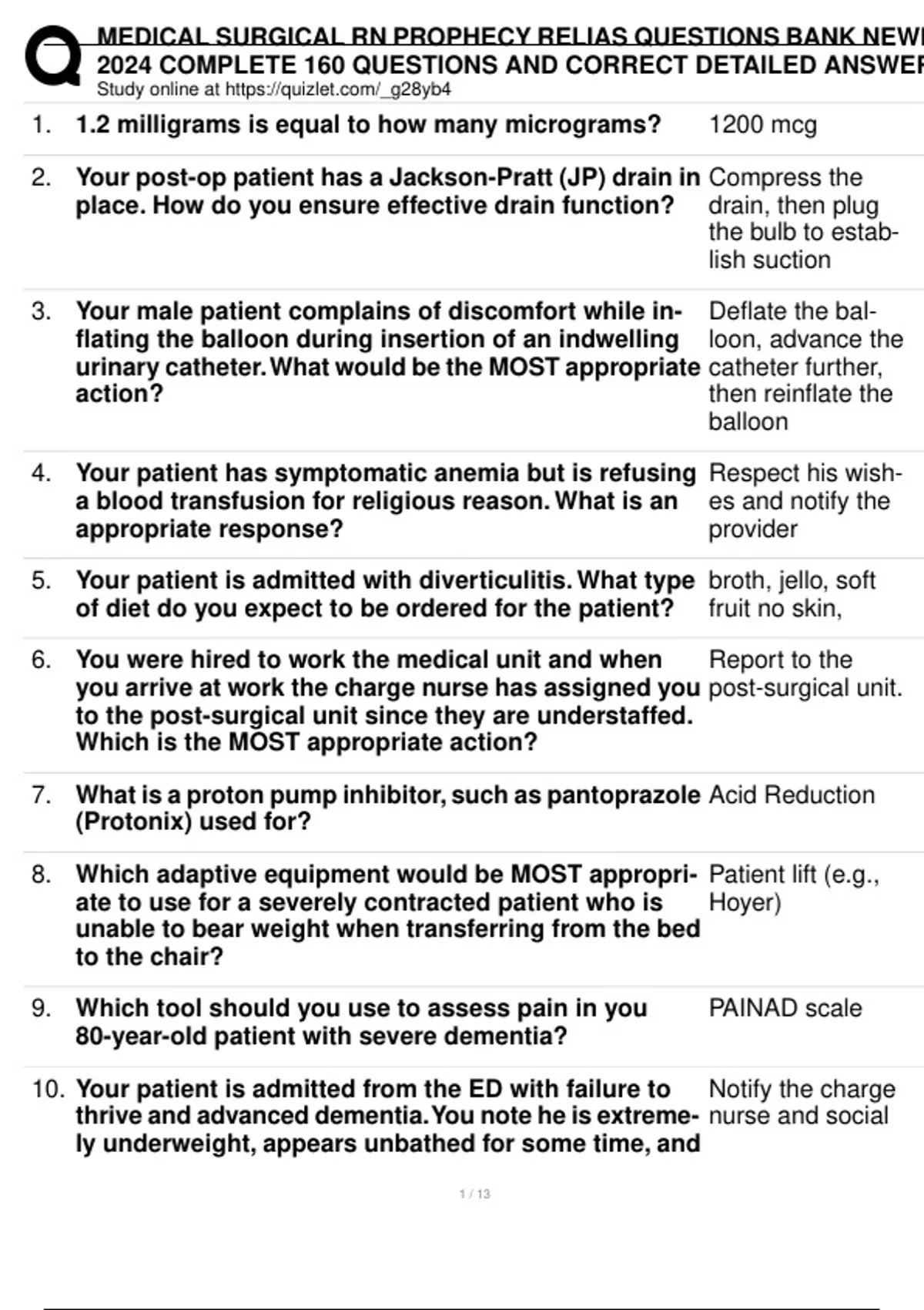 MEDICAL SURGICAL RN PROPHECY RELIAS QUESTIONS BANK NEWEST 2024 COMPLETE ...