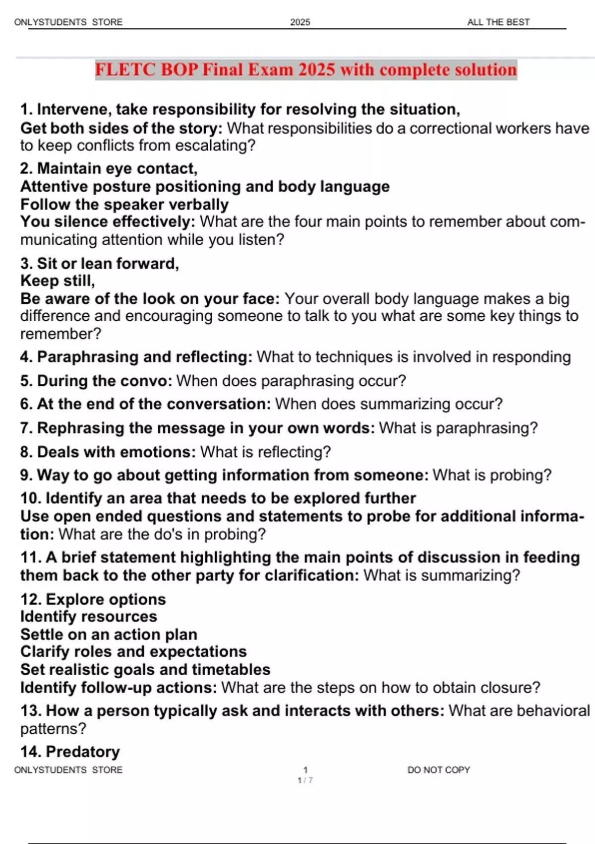 FLETC BOP Final Exam 2025 with complete solution - FLETC BOP - Stuvia US