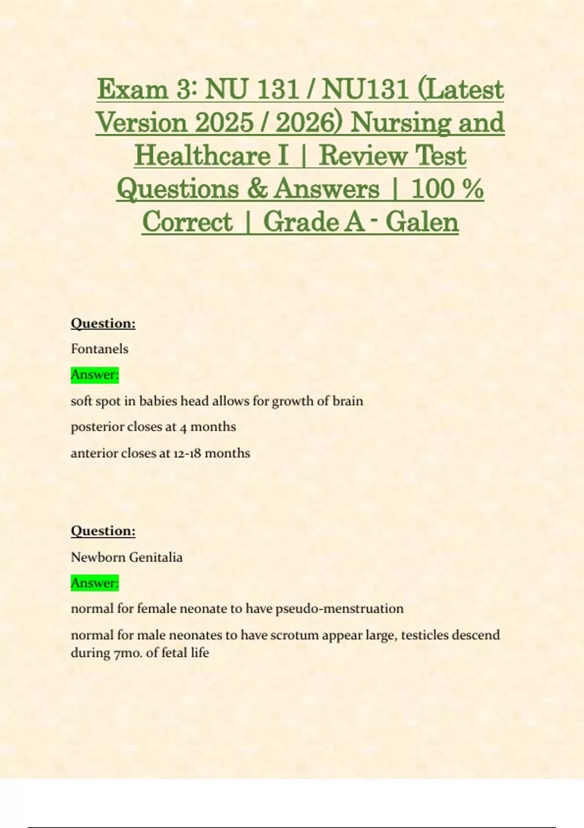 Exam 3: NU 131 / NU131 (Latest Version 2025 / 2026) Nursing and ...