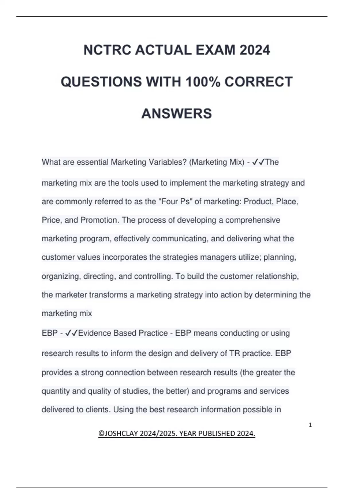 NCTRC ACTUAL EXAM 2024 QUESTIONS WITH 100% CORRECT ANSWERS - NCTRC ...