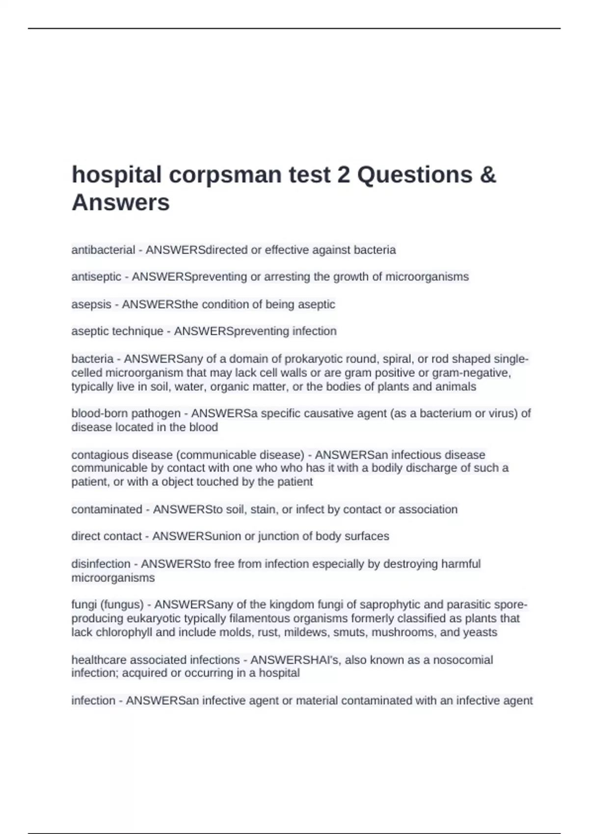 hospital corpsman test 2 Questions & Answers - Hospital corpsman ...