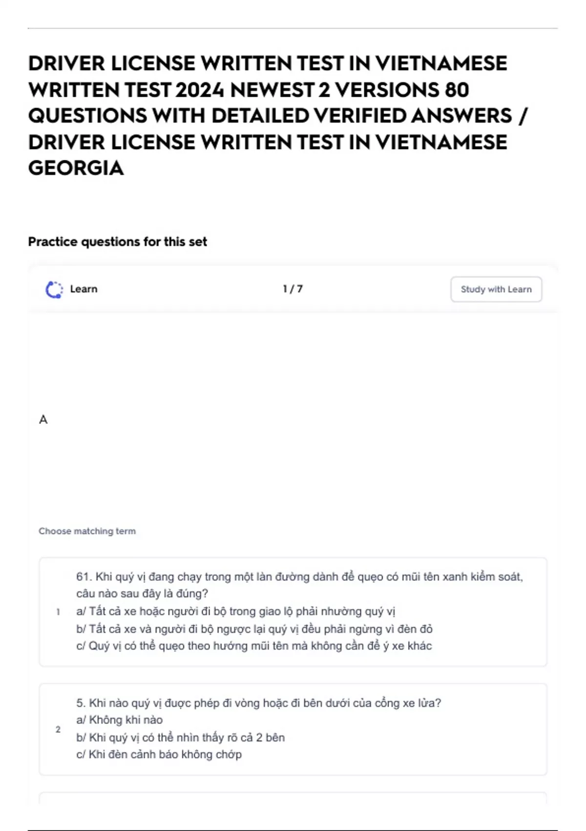 DRIVER LICENSE WRITTEN TEST IN VIETNAMESE WRITTEN TEST 2024 NEWEST 2 ...