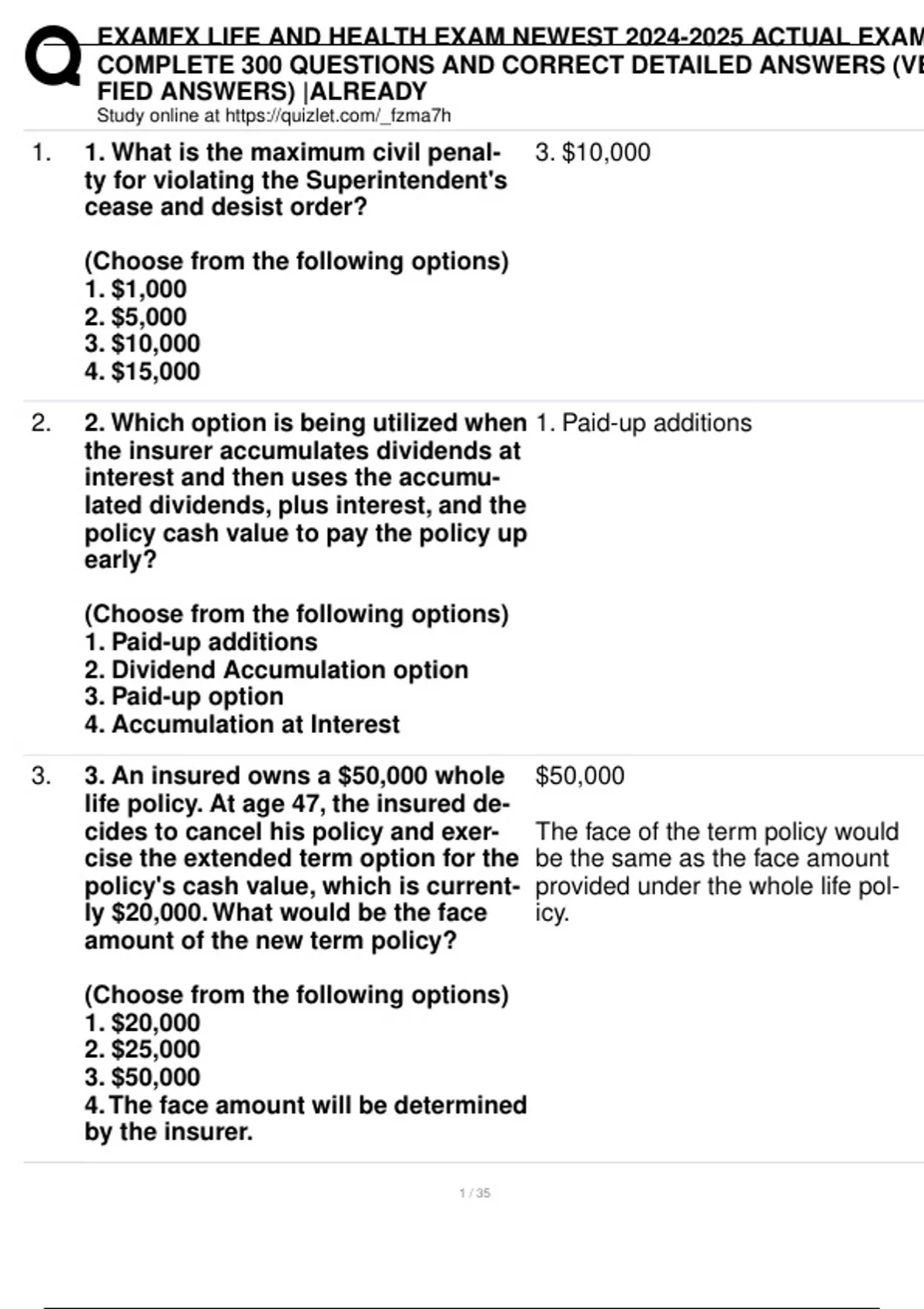 EXAMFX LIFE AND HEALTH EXAM NEWEST ACTUAL EXAM COMPLETE 300 QUESTIONS ...