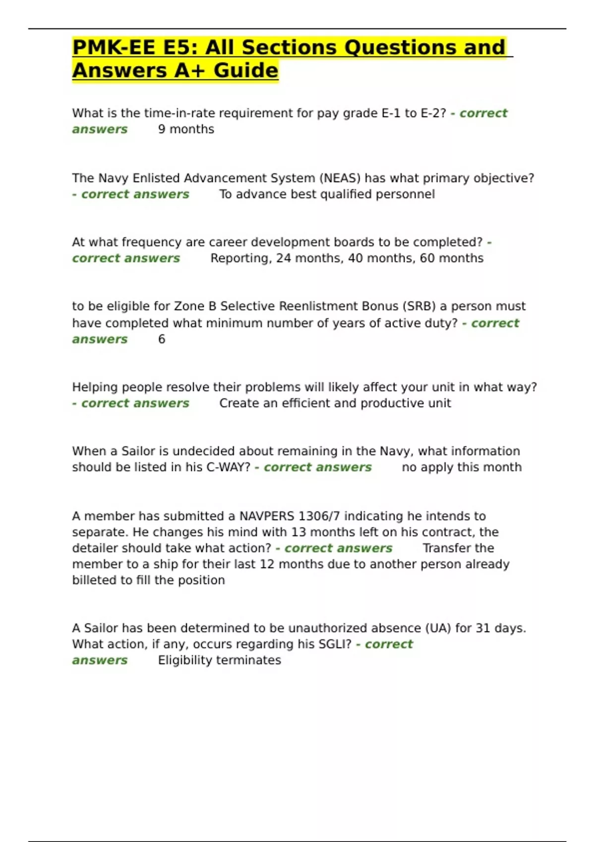 PMK-EE E5 All Sections Questions and Answers A+ Guide - Nursing ...