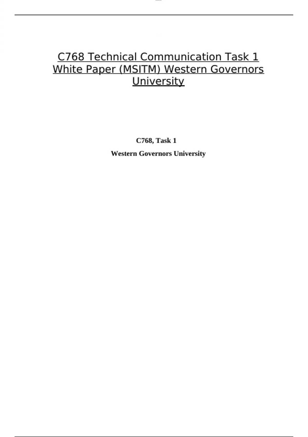 C768 Technical Communication Task 1 White Paper (MSITM) Western ...
