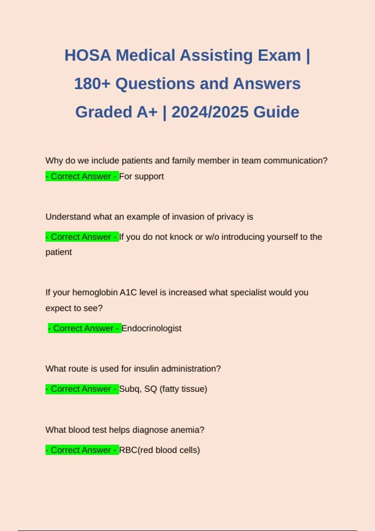 HOSA Medical Assisting Exam | 180+ Questions and Answers Graded A+ | 2024/2025 Guide - HOSA ...