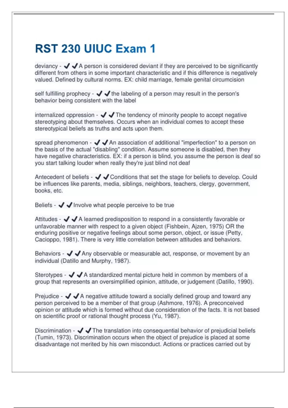 RST 230 UIUC Exam 1 Questions and Answers(A+ Solution guide) - RST 230 ...