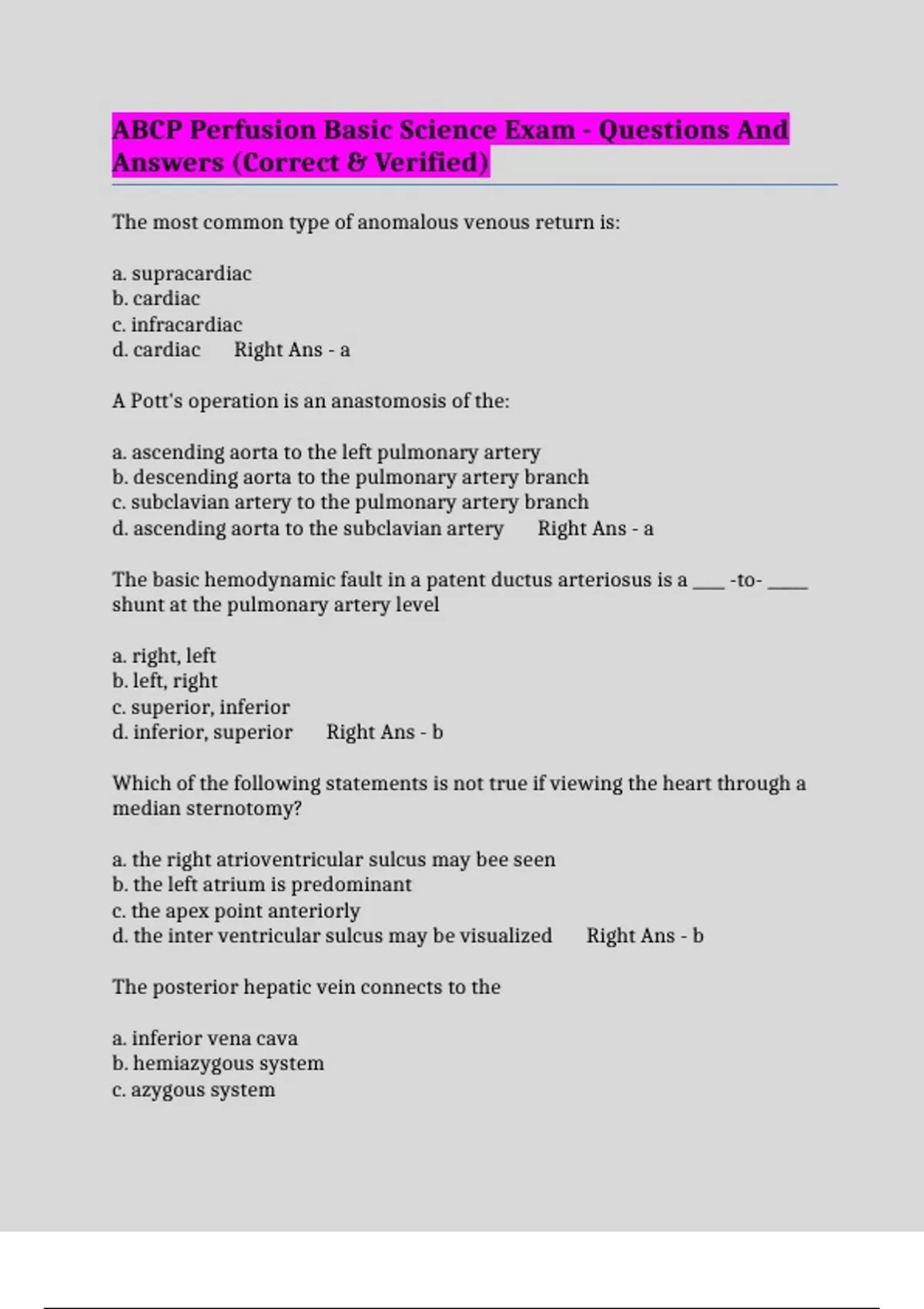 ABCP Perfusion Basic Science Exam - Questions And Answers (Correct & Verified) - ABCP - Stuvia US