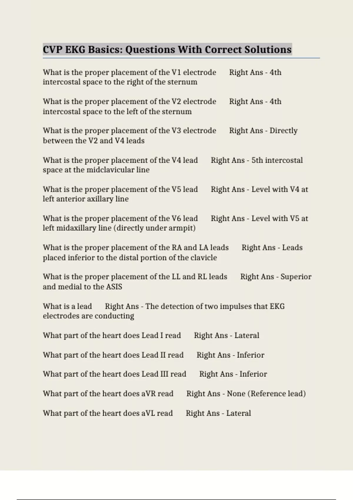 CVP EKG Basics: Questions With Correct Solutions - CVP - Stuvia US