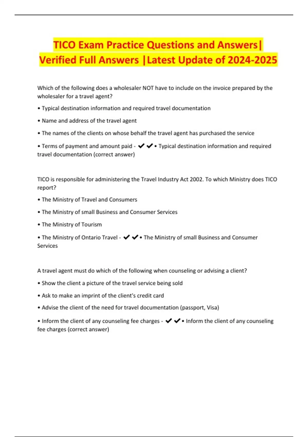 TICO Exam Practice Questions and Answers| Verified Full Answers |Latest ...