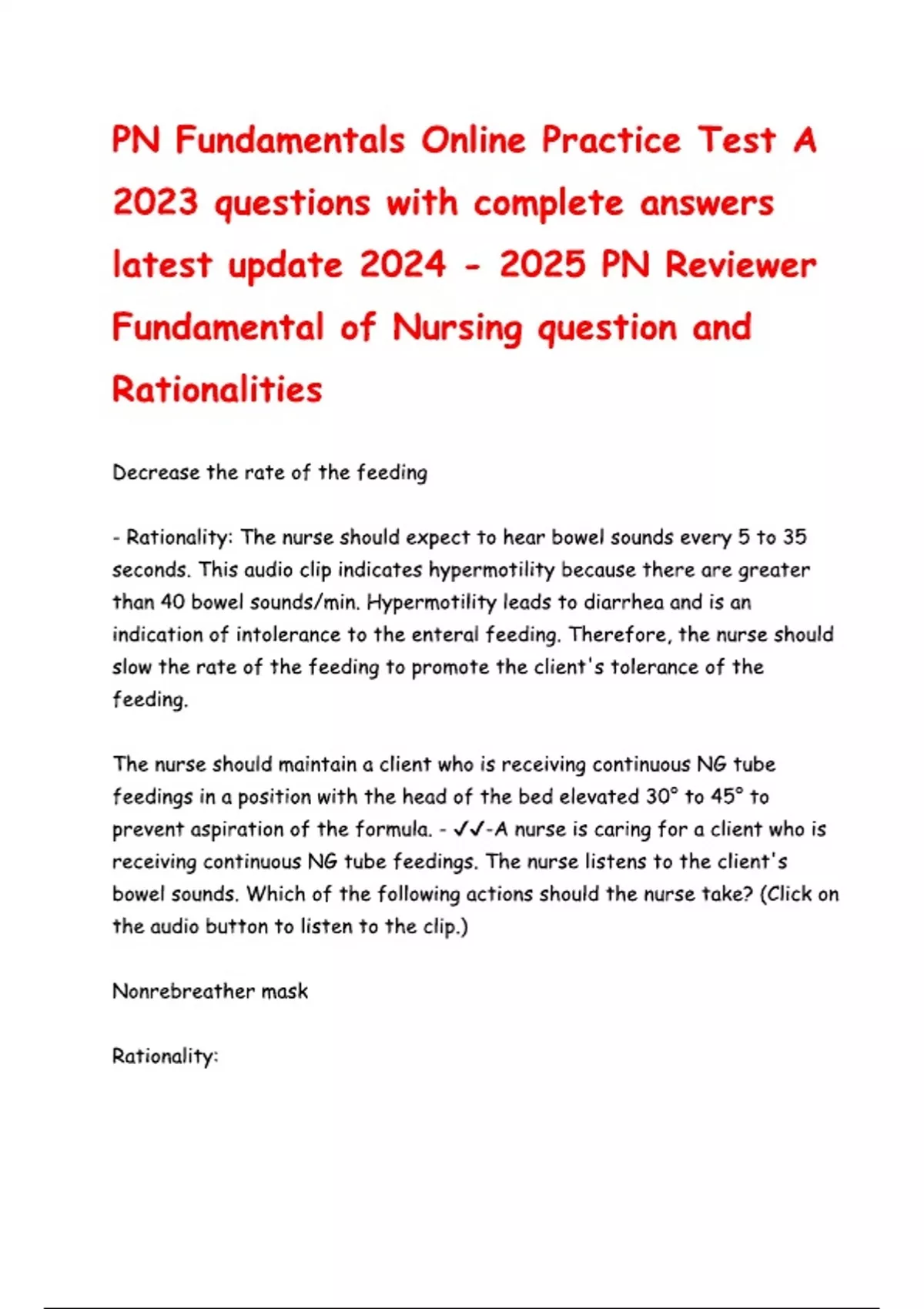 PN Fundamentals Online Practice Test A 2023 questions with complete ...