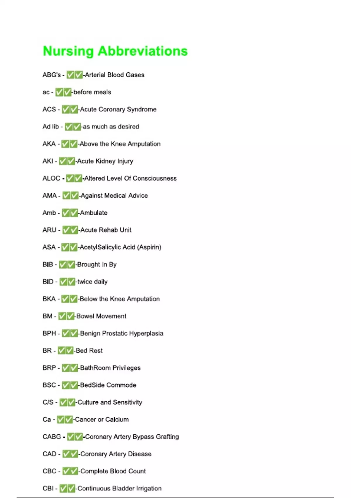 Nursing Abbreviations Questions & answers - Nursing - Stuvia US