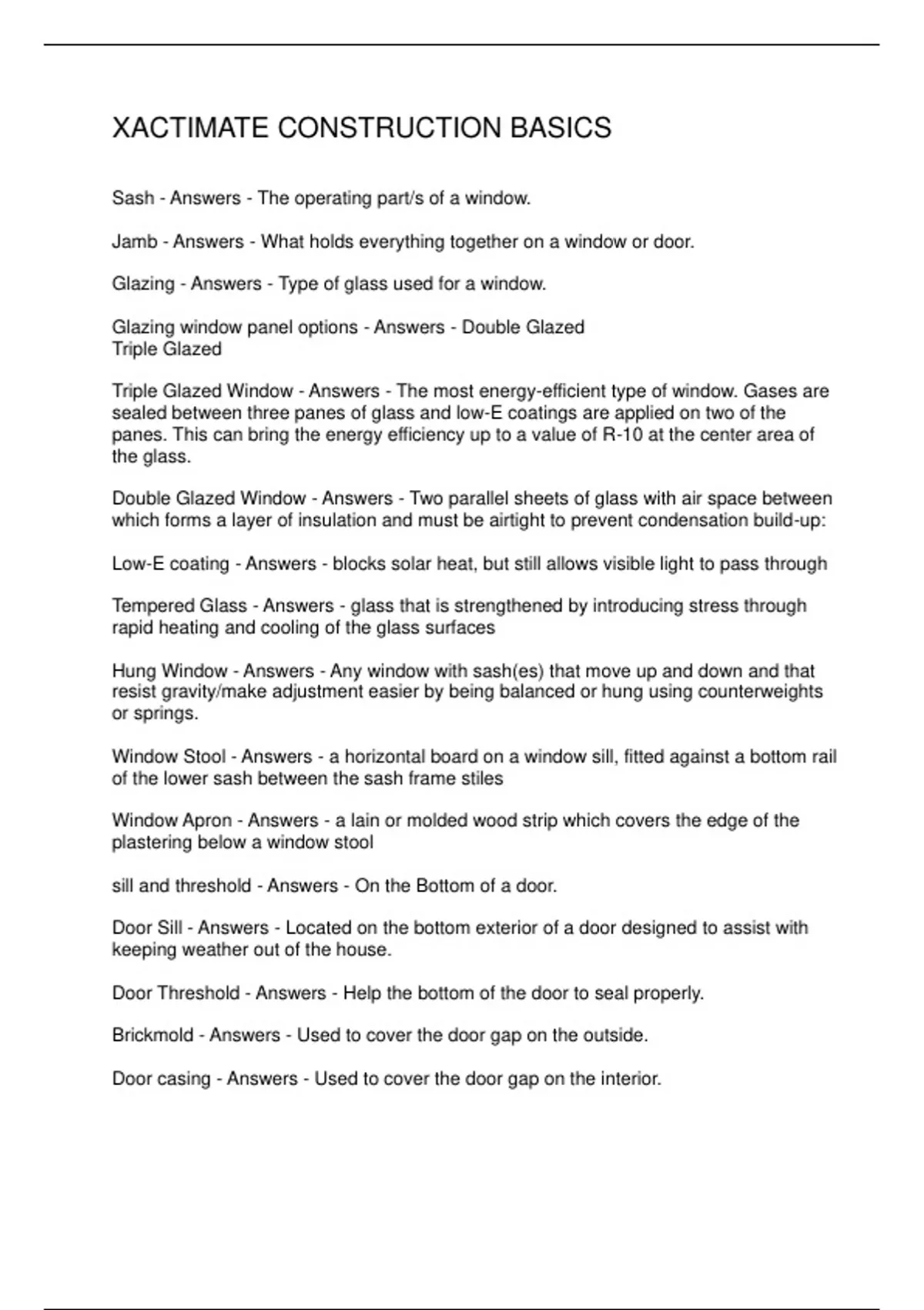 XACTIMATE CONSTRUCTION BASICS - Xactimate - Stuvia US