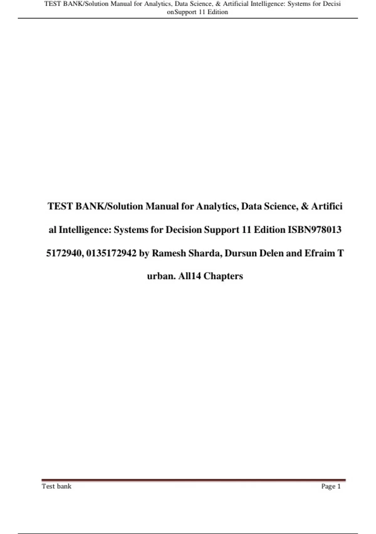 Test Bank Solution Manual For Analytics Data Science Artificial Intelligence Test Bank Solution