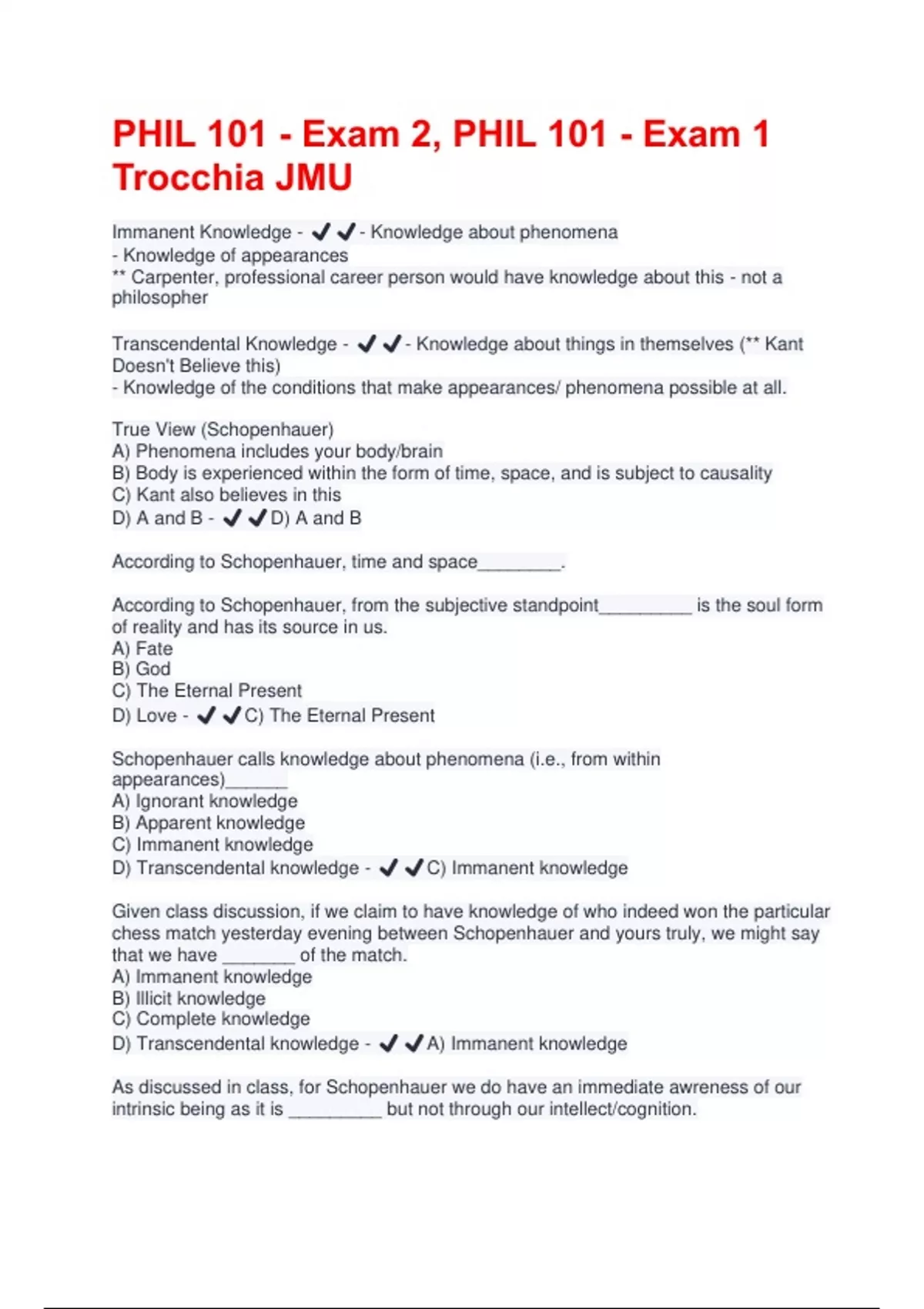 PHIL 101 - Exam 2, PHIL 101 - Exam 1 Trocchia JMU Questions And Answers ...