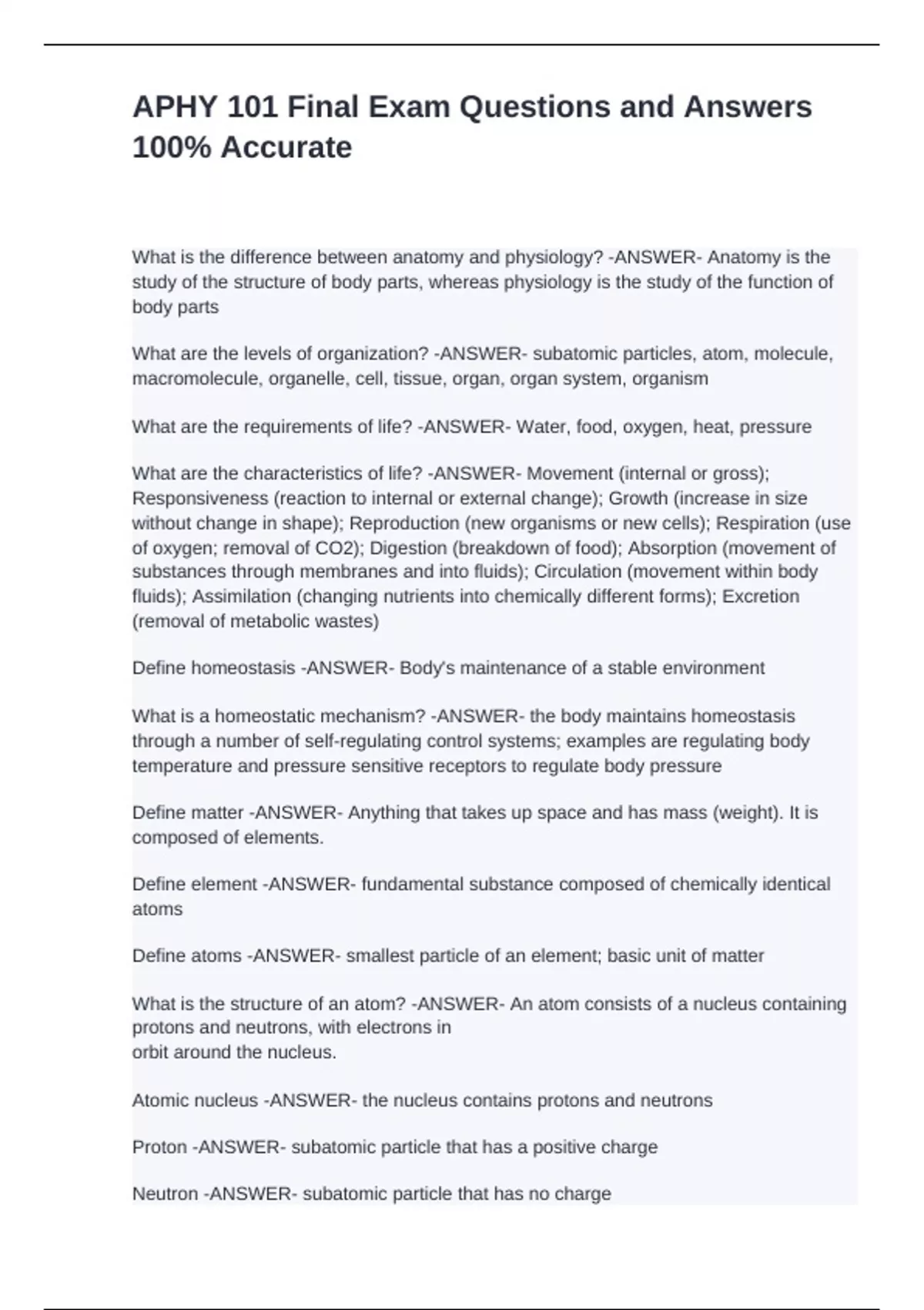 APHY 101 Final Exam Questions and Answers 100% Accurate - APHY 101 ...