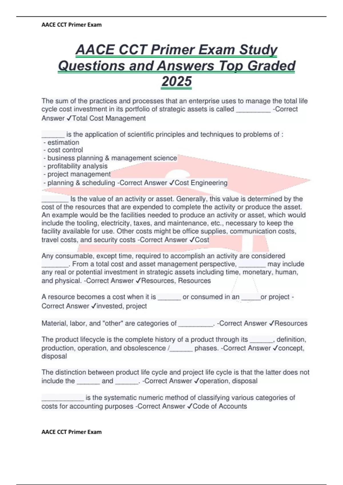 AACE CCT Primer Exam Study Questions and Answers Top Graded 2025 - AACE ...