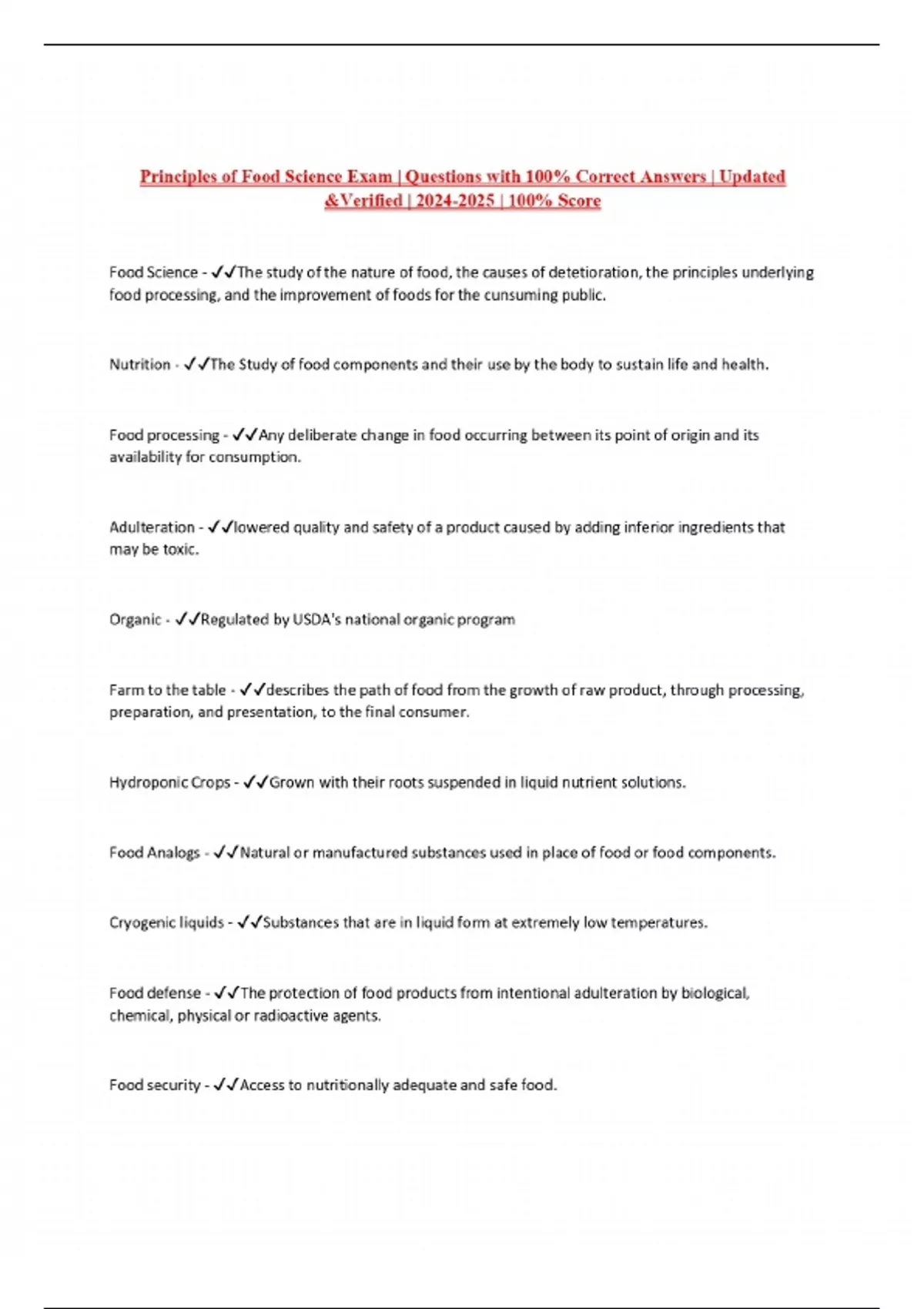 Principles of Food Science Exam | Questions with 100% Correct Answers ...