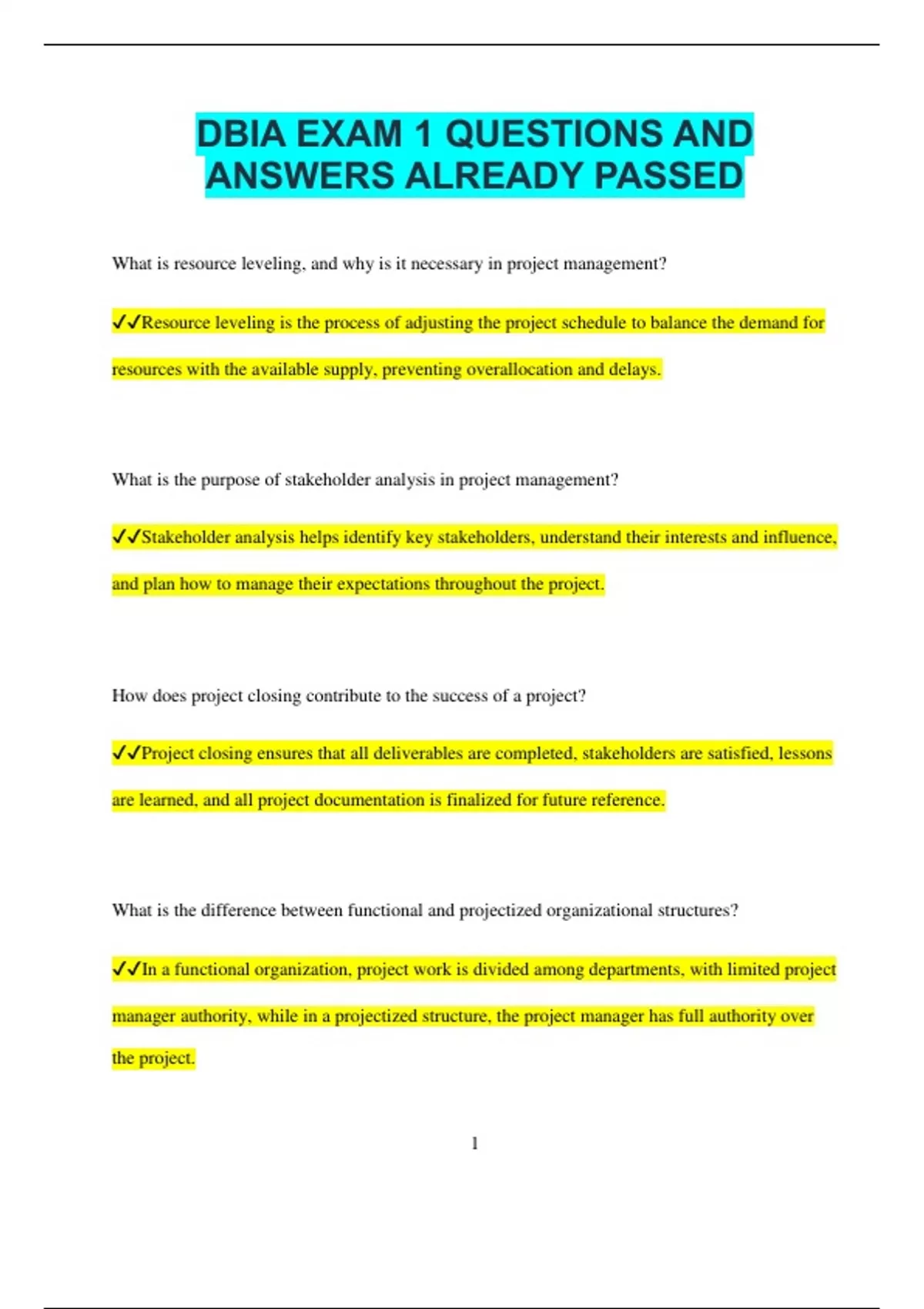 DBIA EXAM 1 QUESTIONS AND ANSWERS ALREADY PASSED - DBIA EXM 1 - Stuvia US