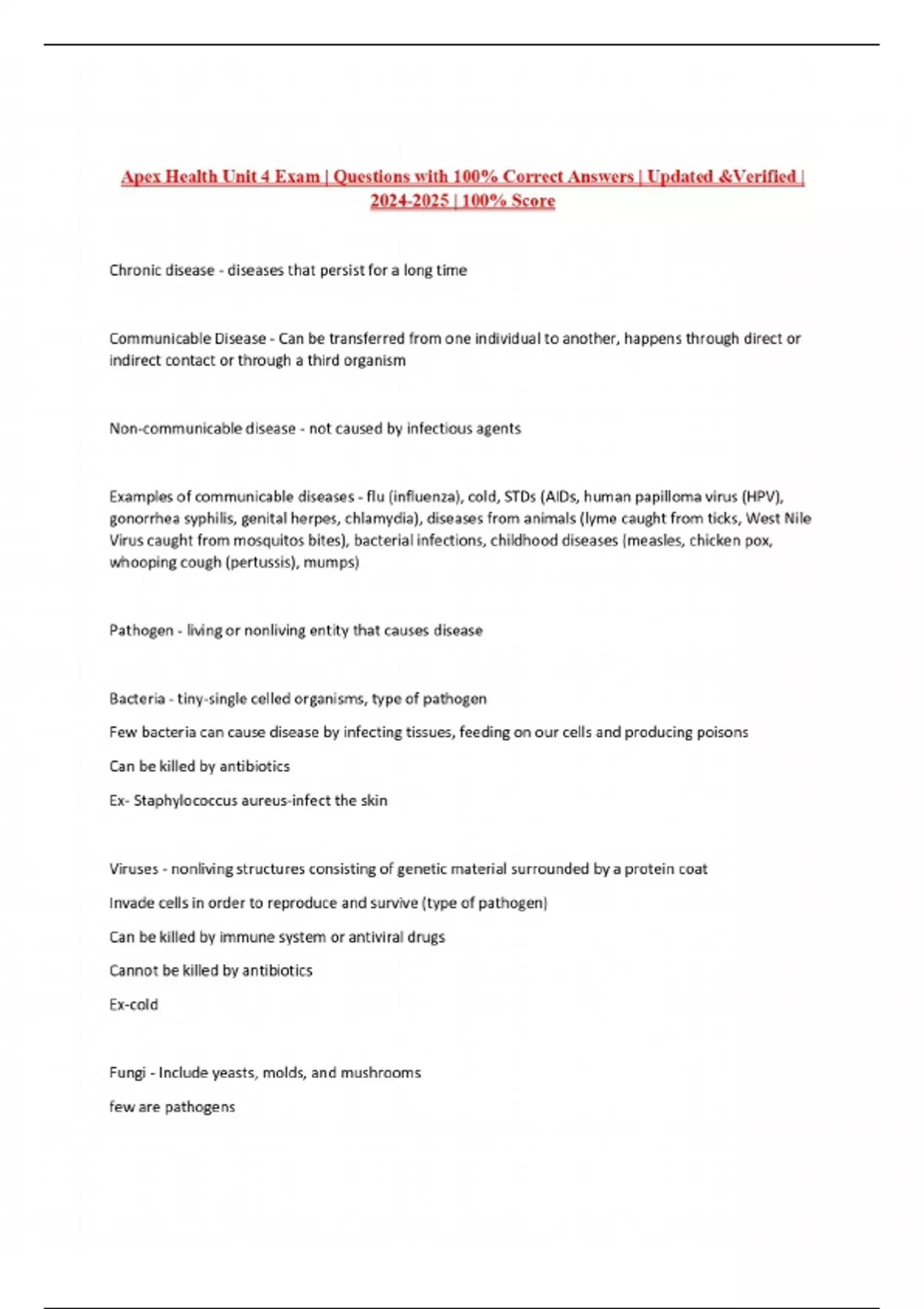 Apex Health Unit 4 Exam | Questions with 100% Correct Answers | Updated ...