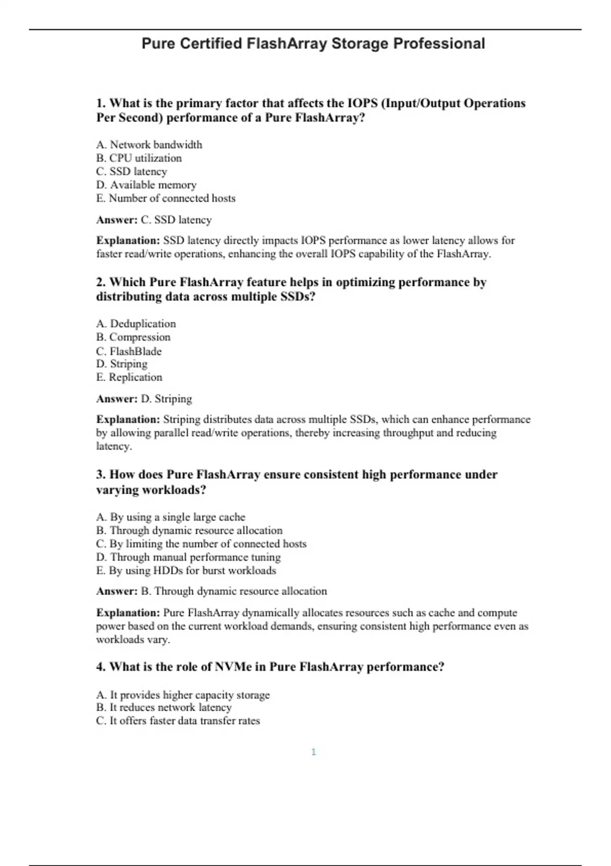 Pure Certified FlashArray Storage Professional Practice Exam - Computer ...