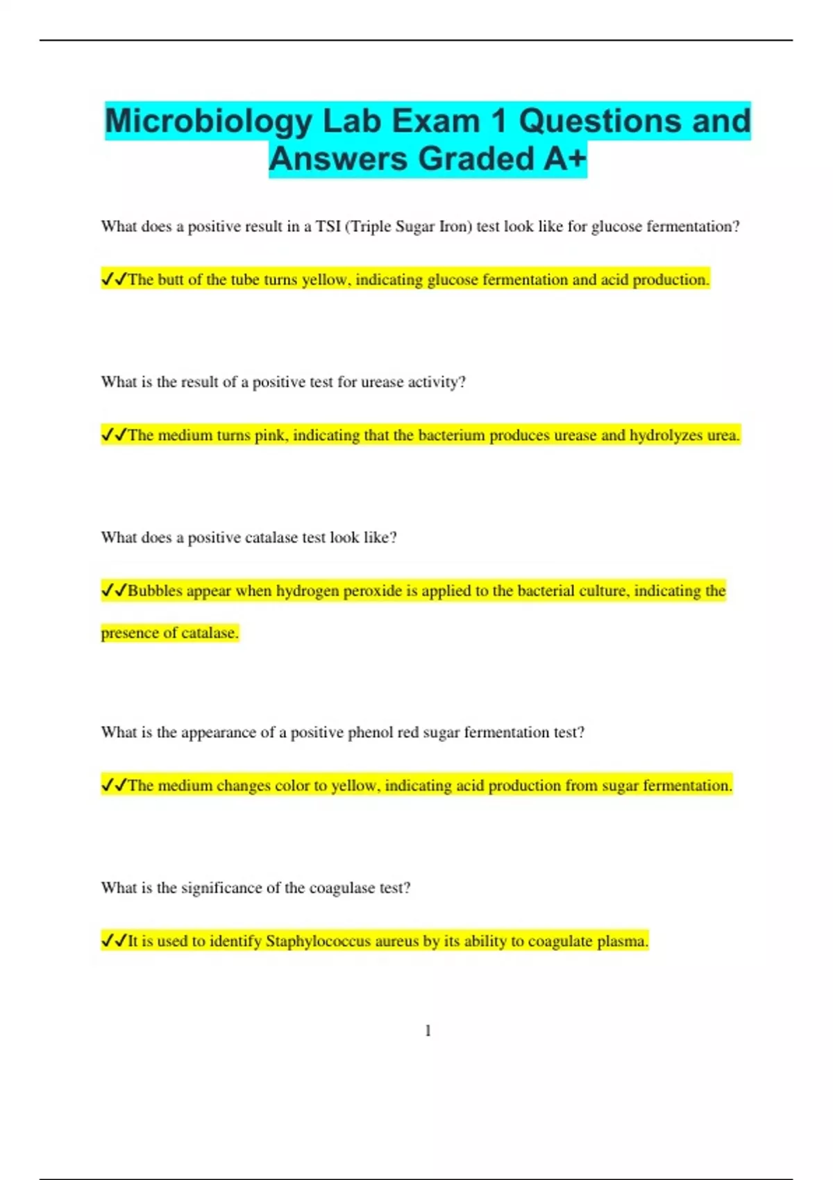 Microbiology Lab Exam 1 Questions and Answers Graded A+ - Microbiology Lab Exm 1 - Stuvia US