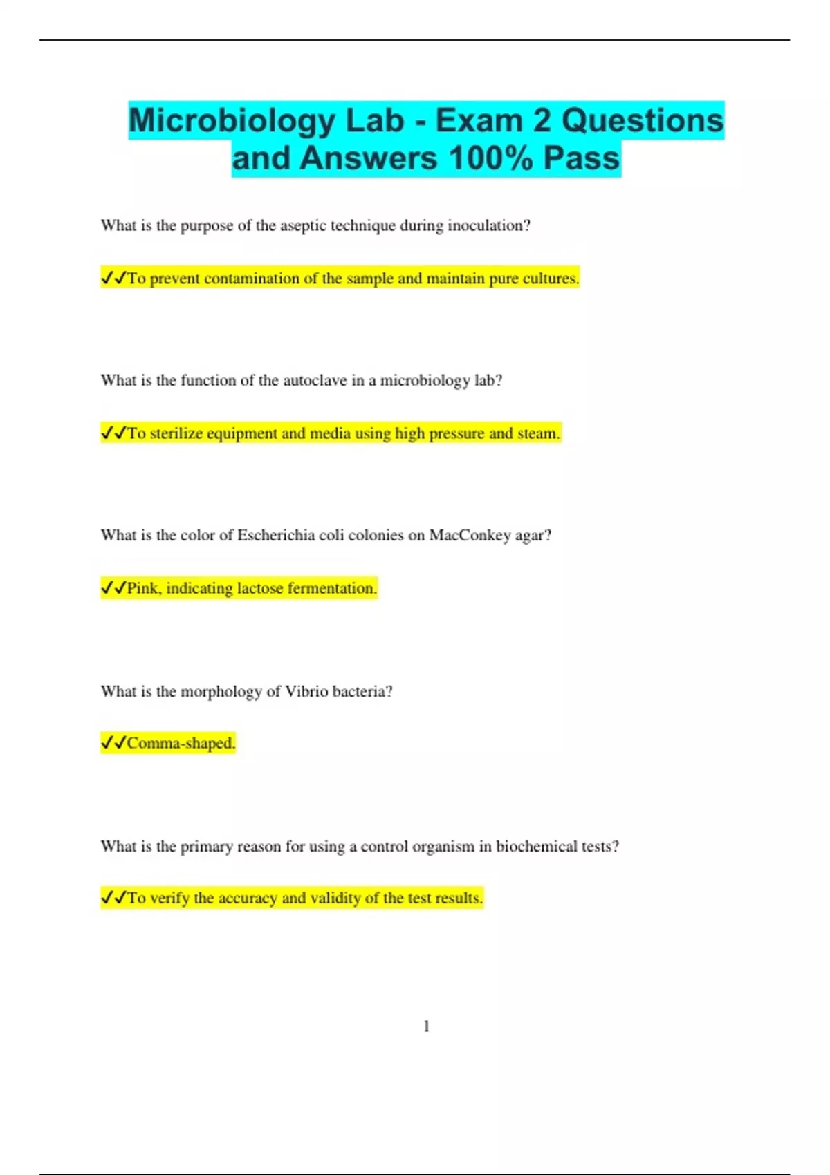 Microbiology Lab - Exam 2 Questions and Answers 100% Pass ...