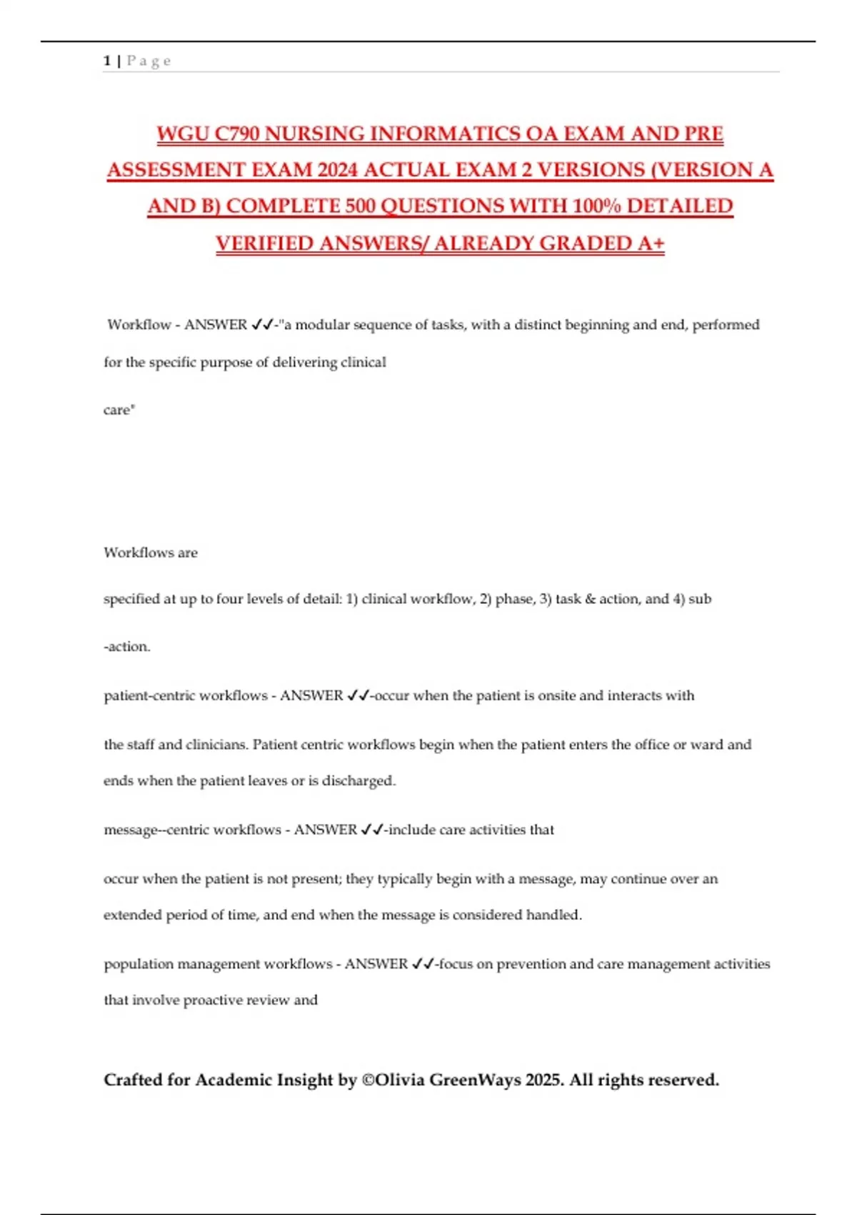 WGU C790 NURSING INFORMATICS OA EXAM AND PRE ASSESSMENT EXAM 2024 ...