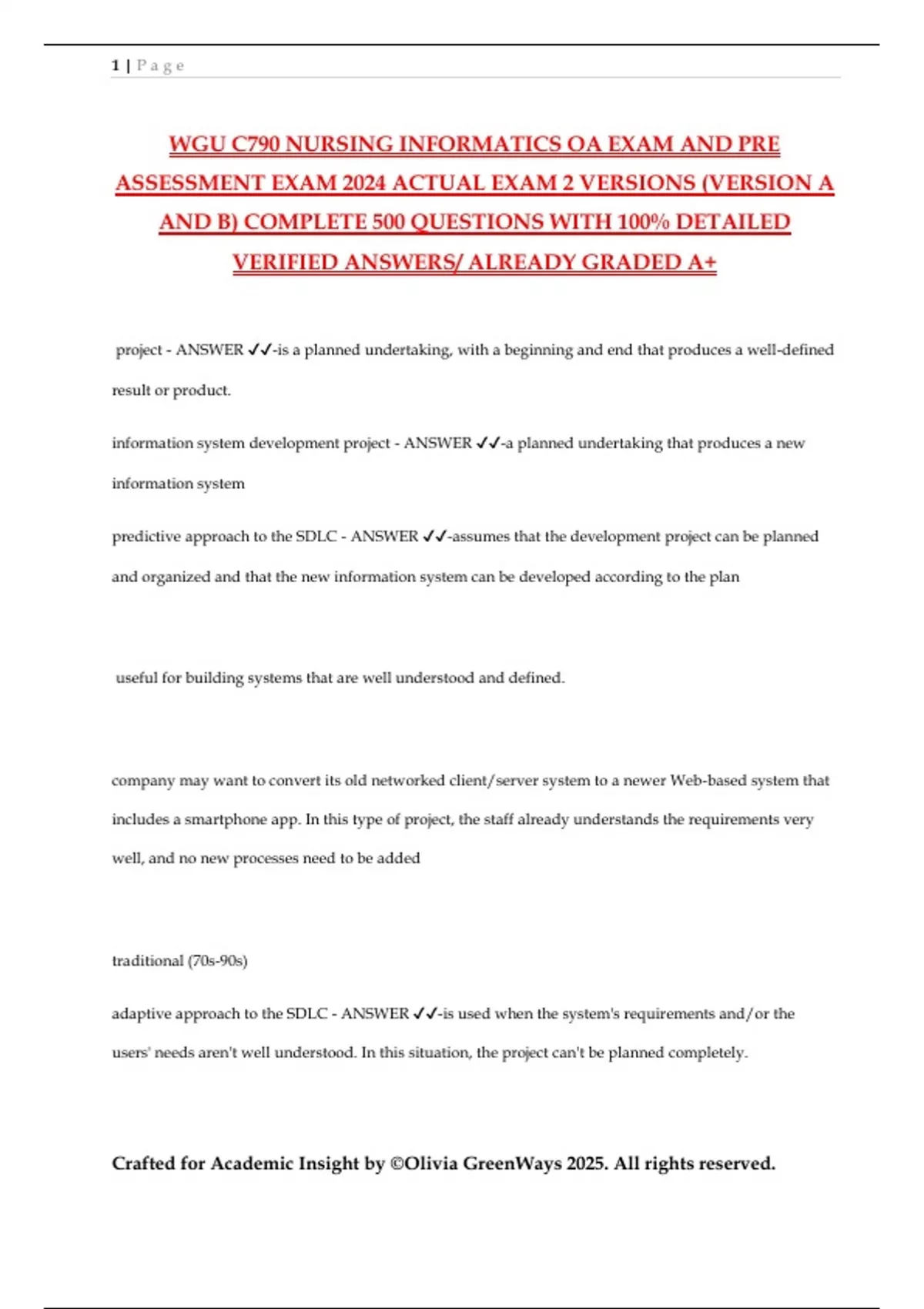 WGU C790 NURSING INFORMATICS OA EXAM AND PRE ASSESSMENT EXAM 2024 ...