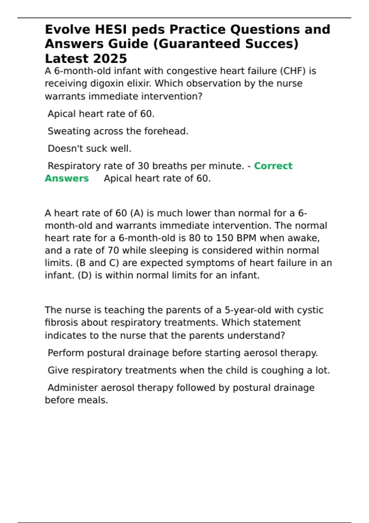 Evolve HESI peds Practice Questions and Answers Guide (Guaranteed ...