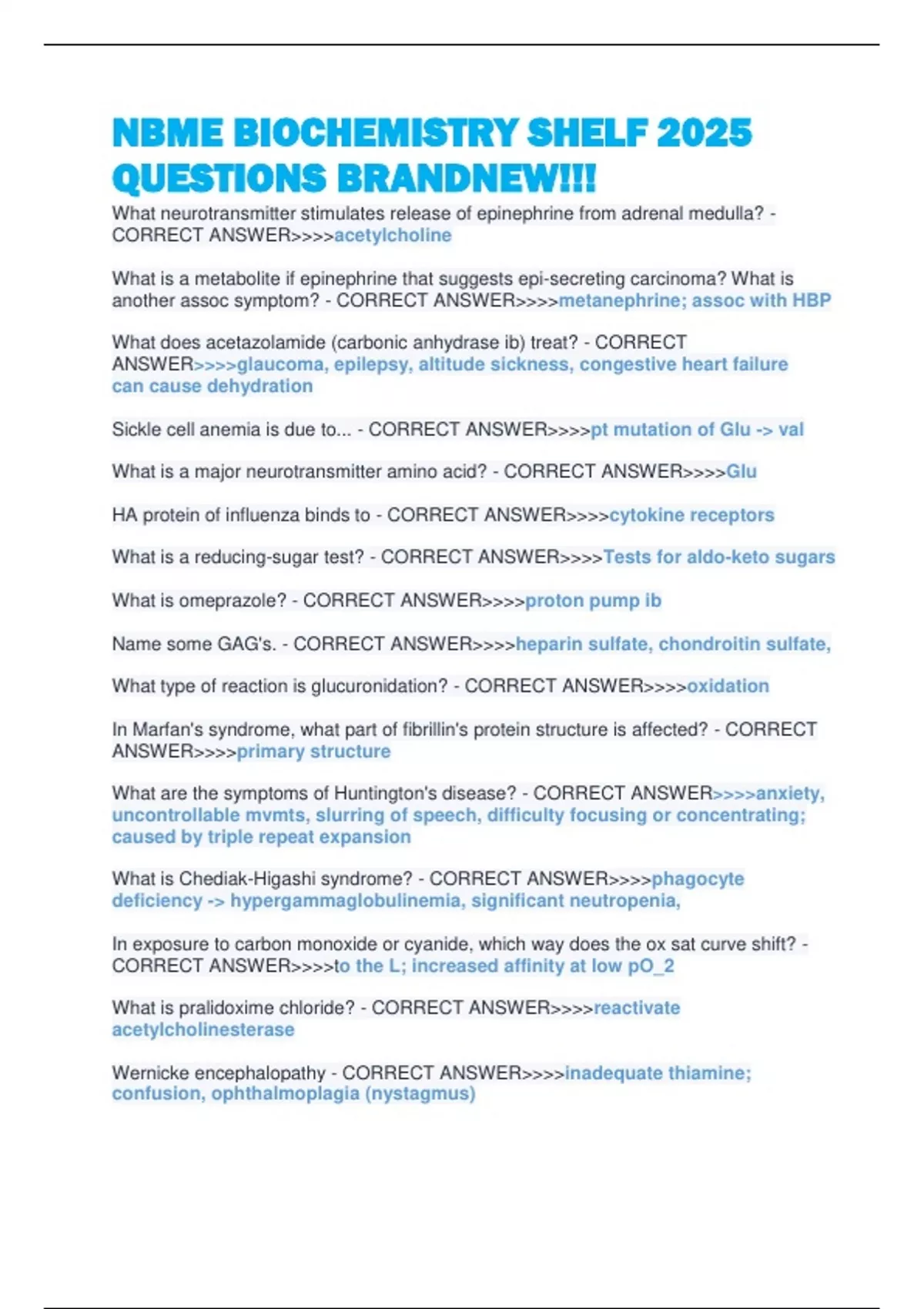 NBME BIOCHEMISTRY SHELF 2025 QUESTIONS BRANDNEW!!! - NBME BIOCHEMISTRY ...