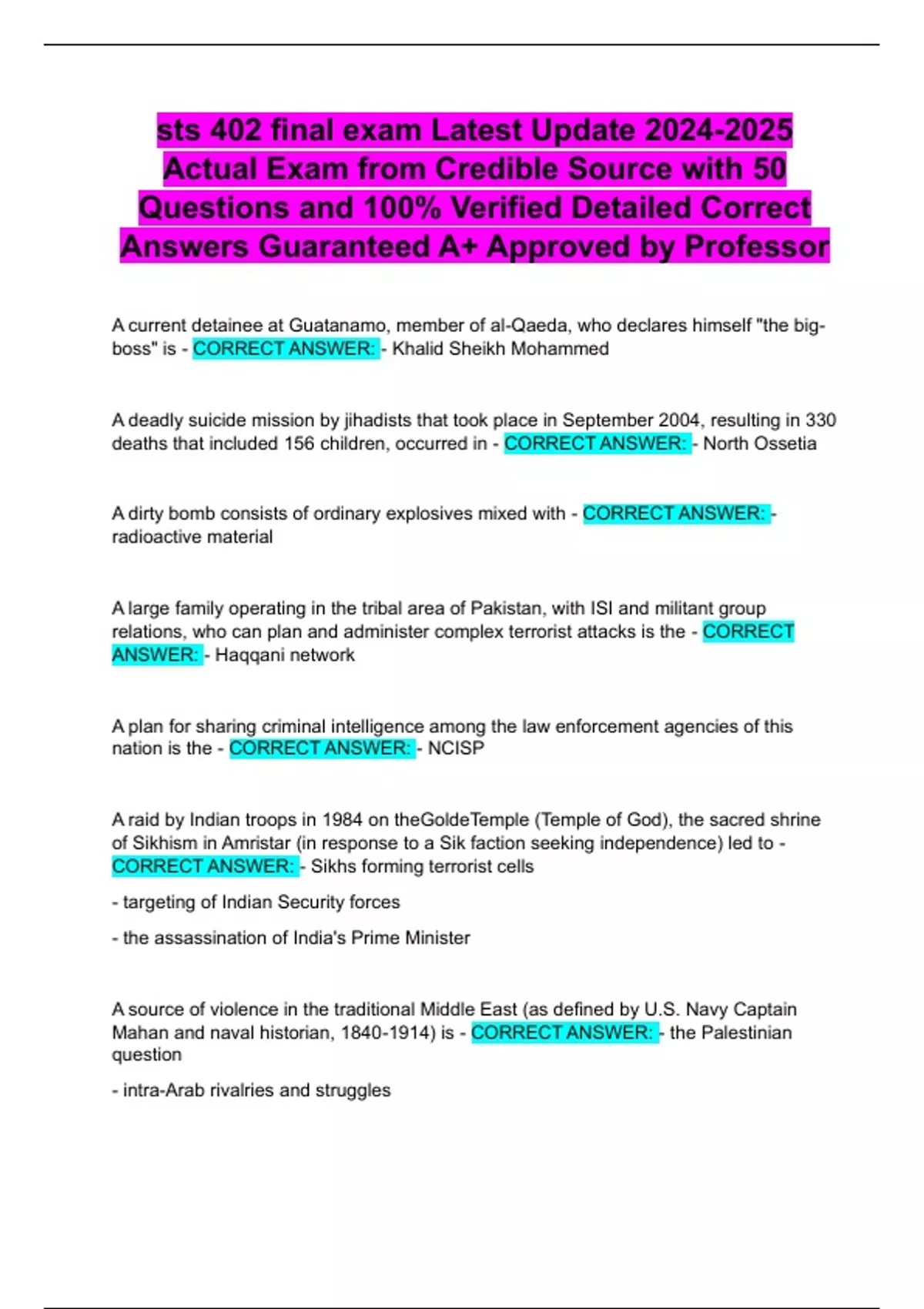 sts 402 final exam Latest Update Actual Exam from Credible Source with ...