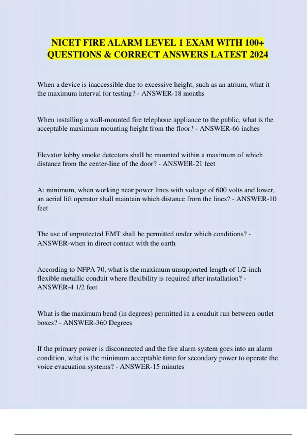 NICET FIRE ALARM LEVEL 1 EXAM WITH 100+ QUESTIONS & CORRECT ANSWERS ...