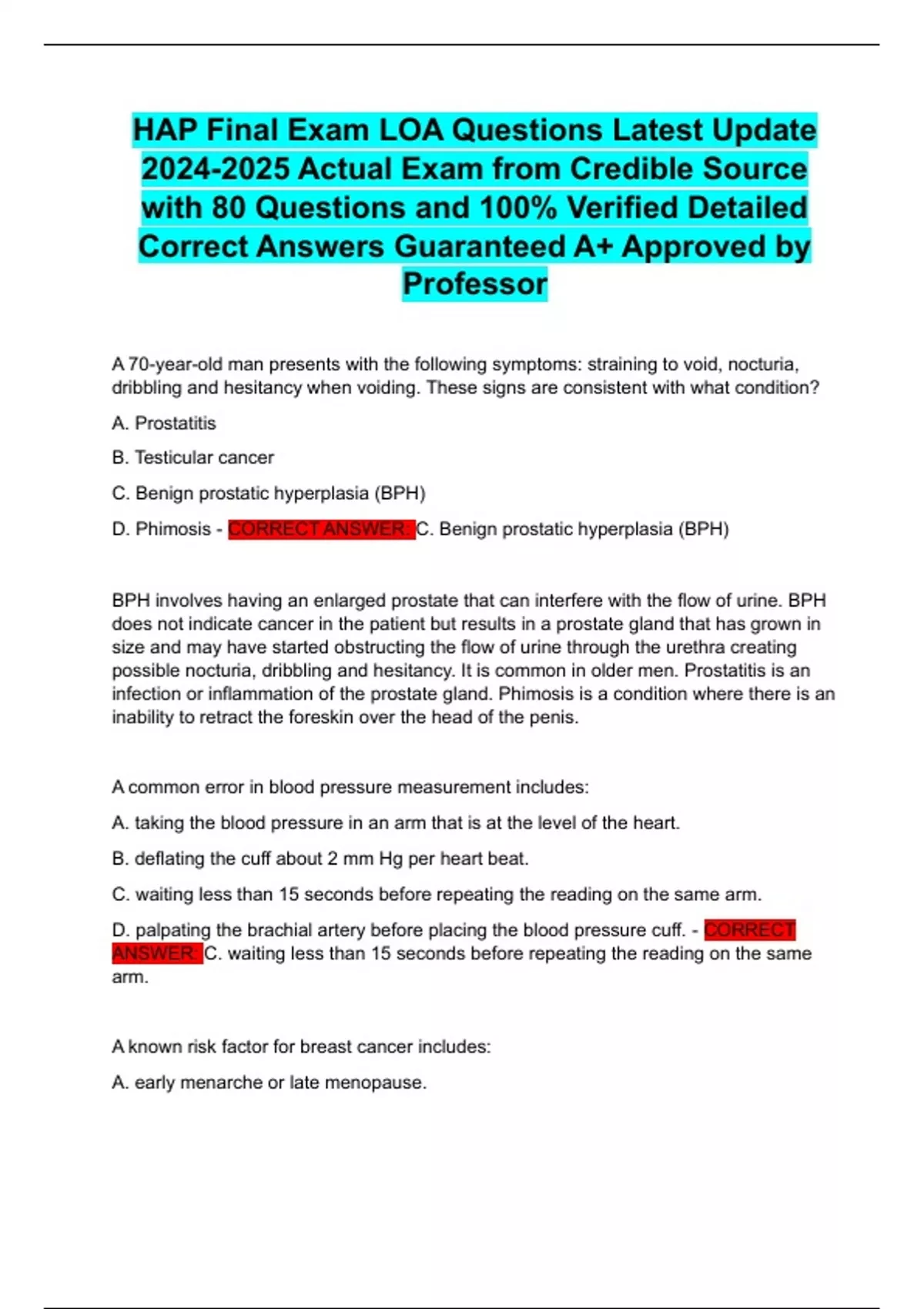 HAP Final Exam LOA Questions Latest Update Actual Exam from Credible ...