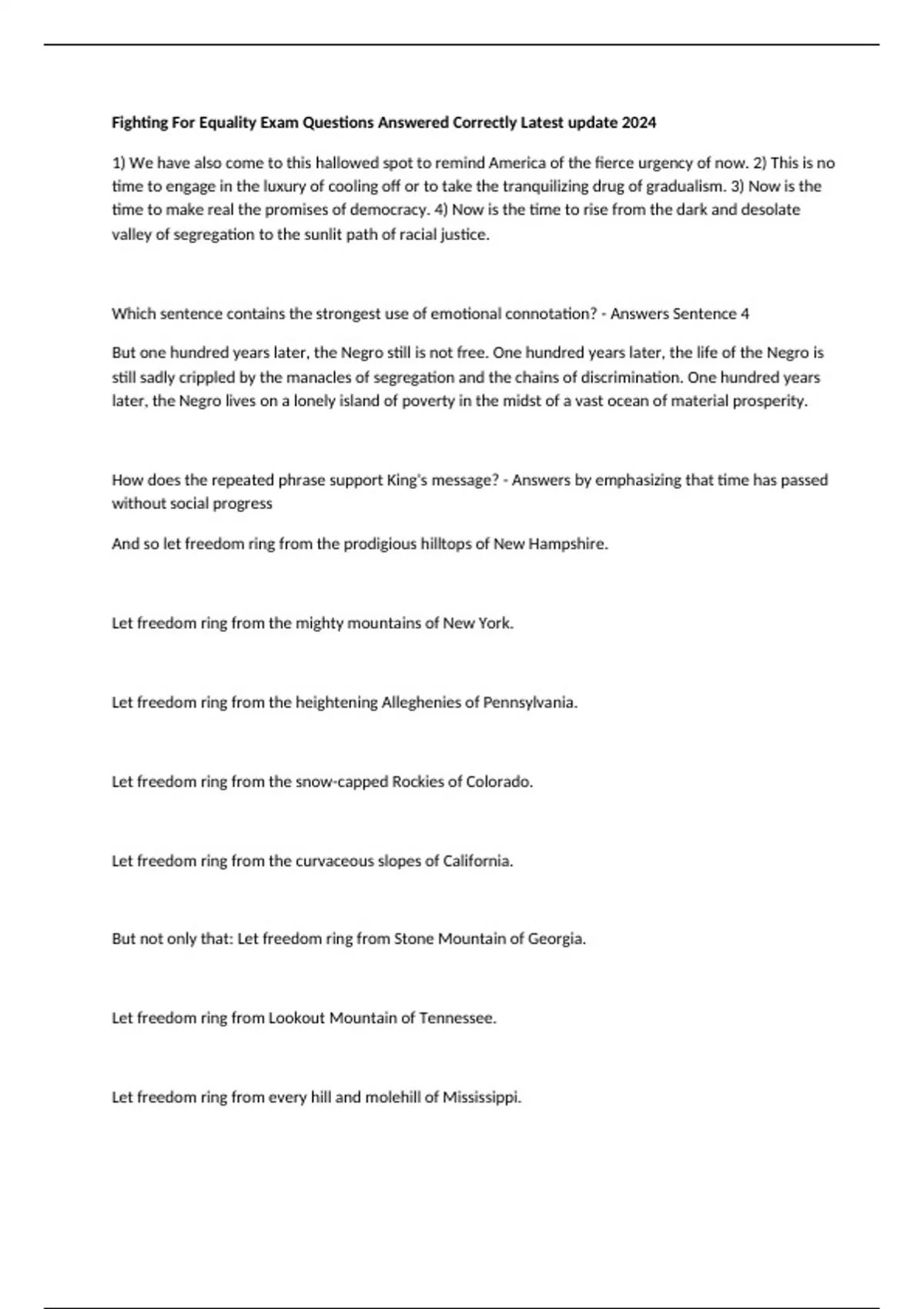 Fighting For Equality Exam Questions Answered Correctly Latest update ...