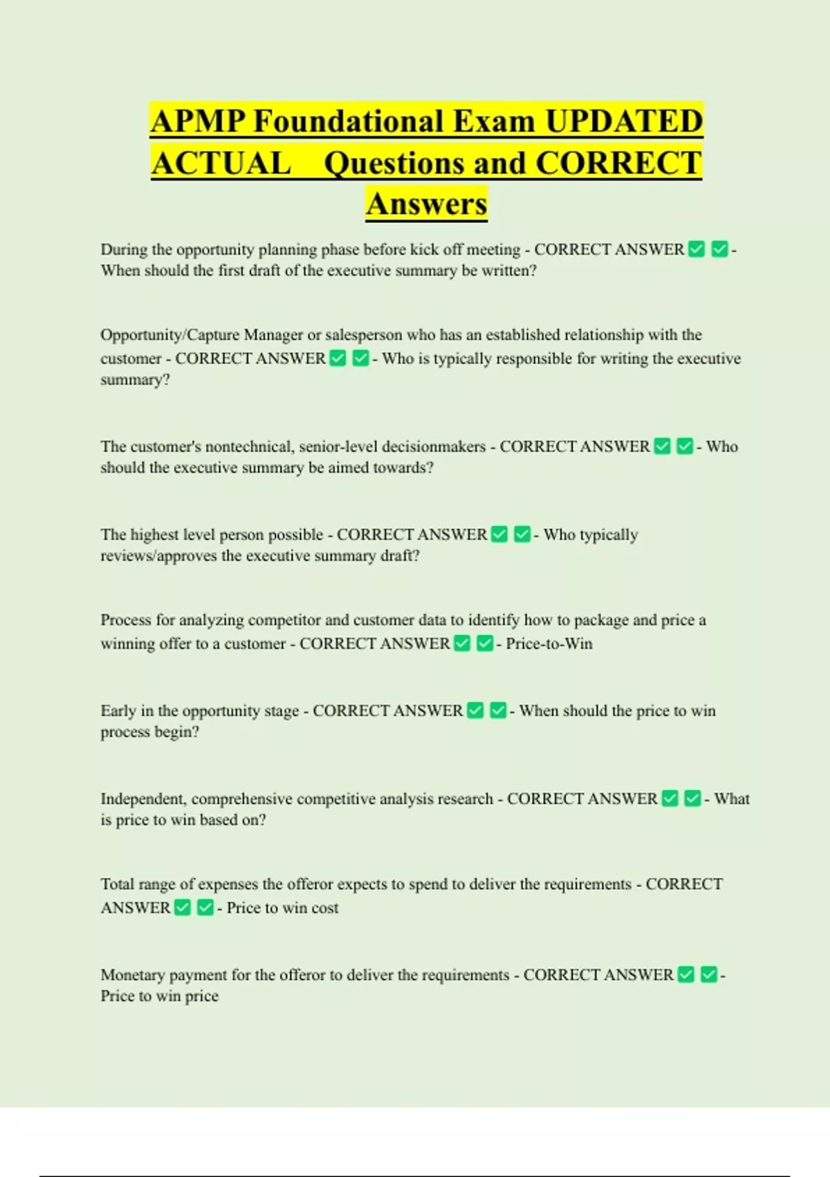 Apmp Foundational Exam Updated Actual Questions And Correct Answers