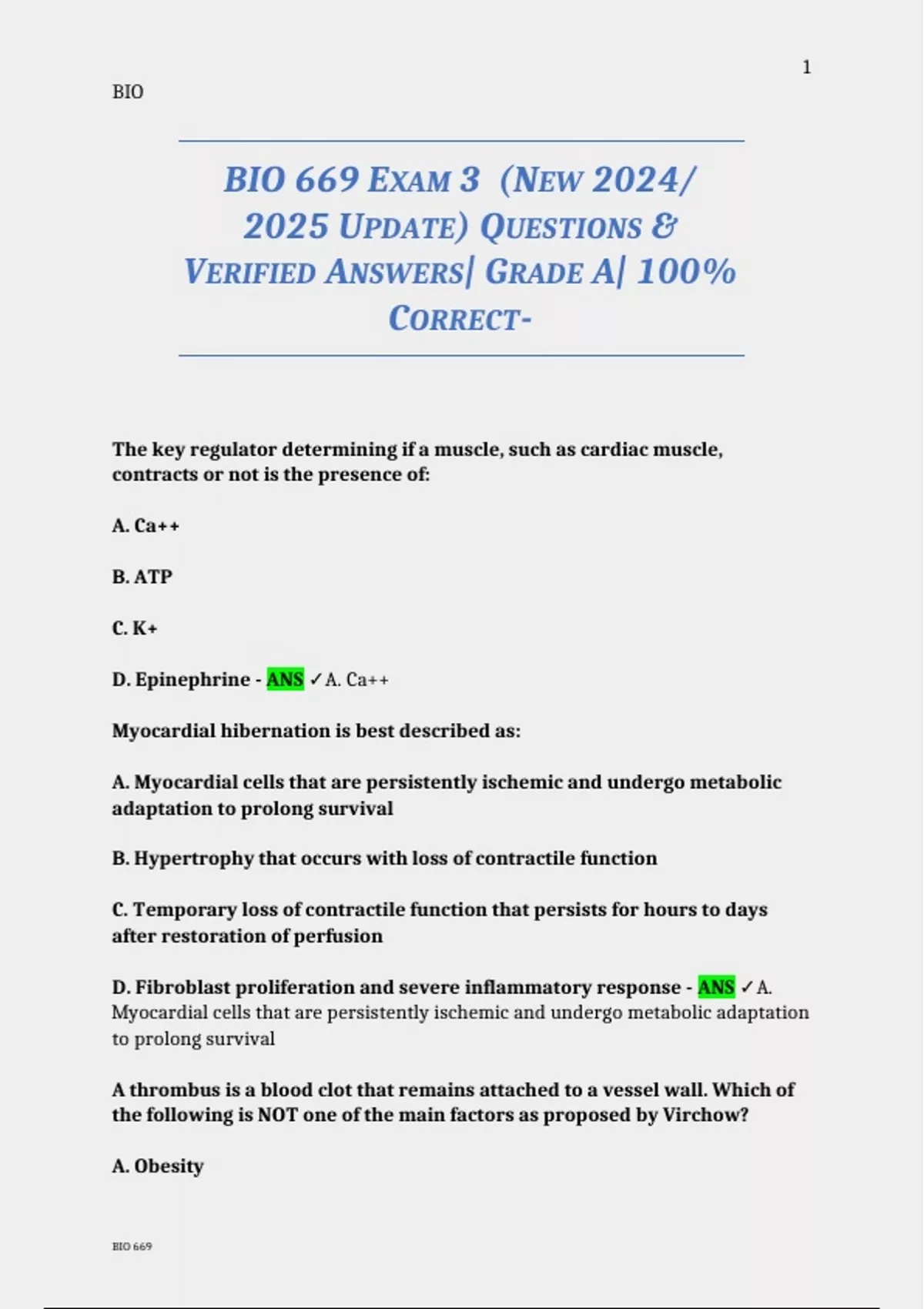 BIO 669 EXAM 3 (NEW 2024/ 2025 UPDATE) QUESTIONS & VERIFIED ANSWERS ...