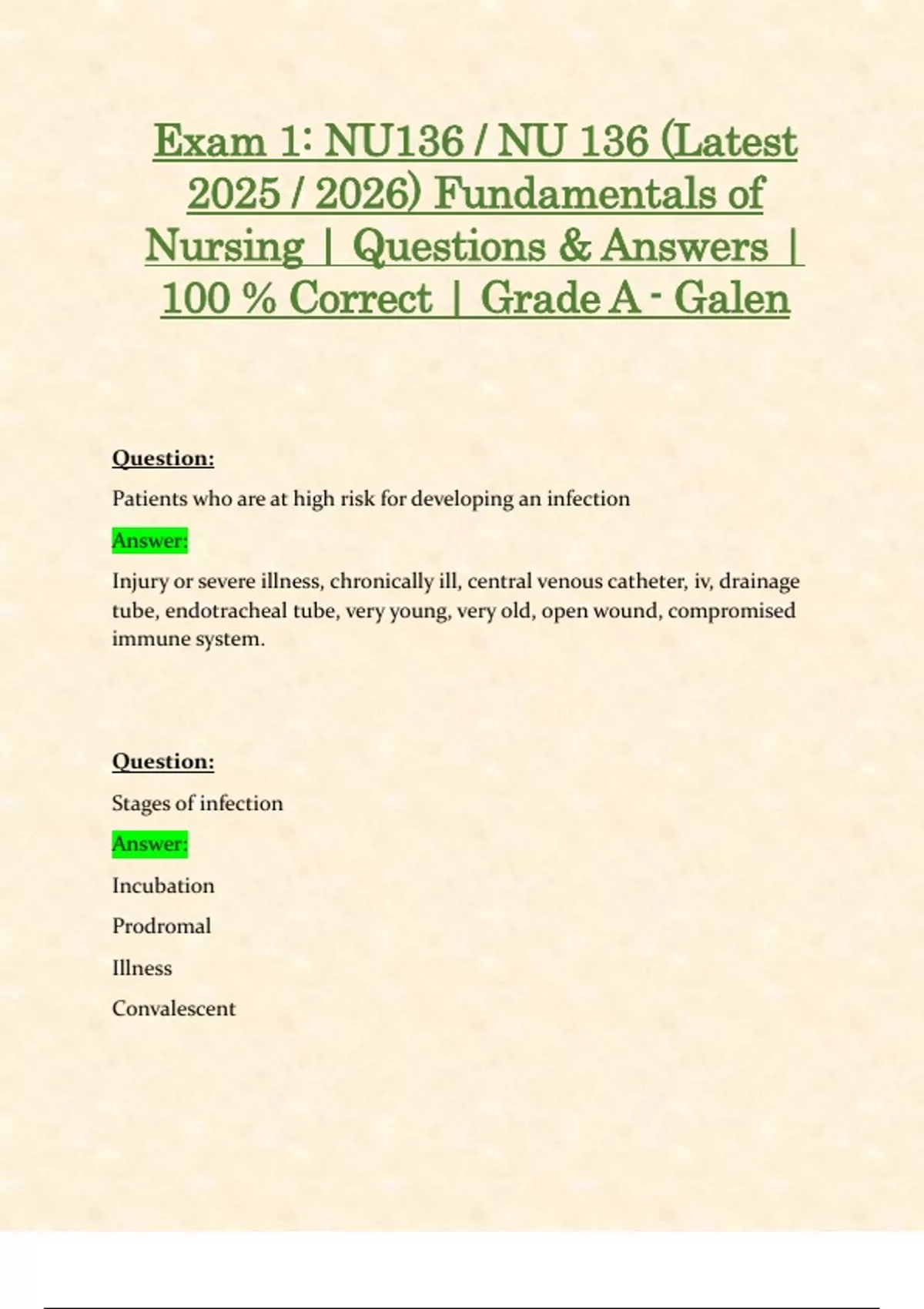 Exam 1: NU136 / NU 136 (Latest 2025 / 2026) Fundamentals of Nursing ...