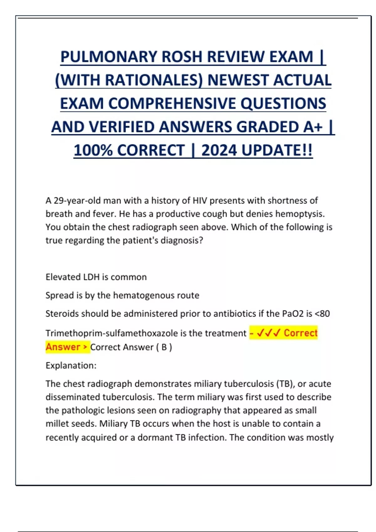 PULMONARY ROSH REVIEW EXAM | (WITH RATIONALES) NEWEST ACTUAL EXAM ...