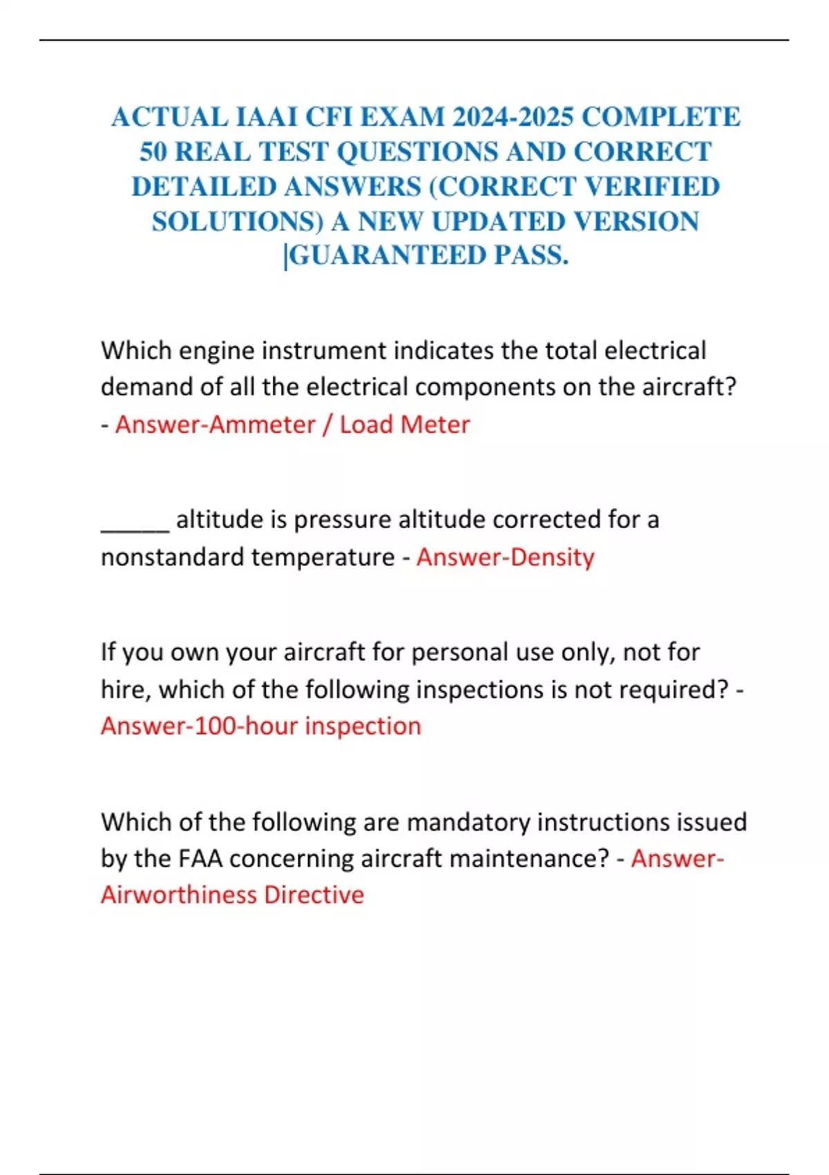 ACTUAL IAAI CFI EXAM COMPLETE 50 REAL TEST QUESTIONS AND CORRECT ...